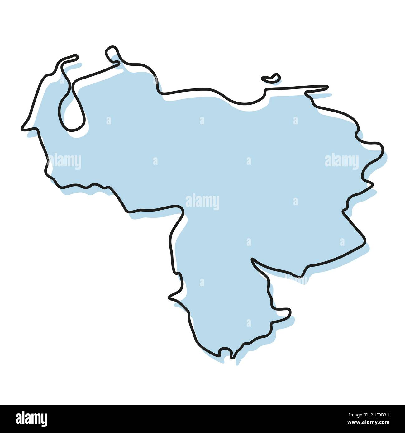 Stylized simple outline map of Venezuela icon. Blue sketch map of ...