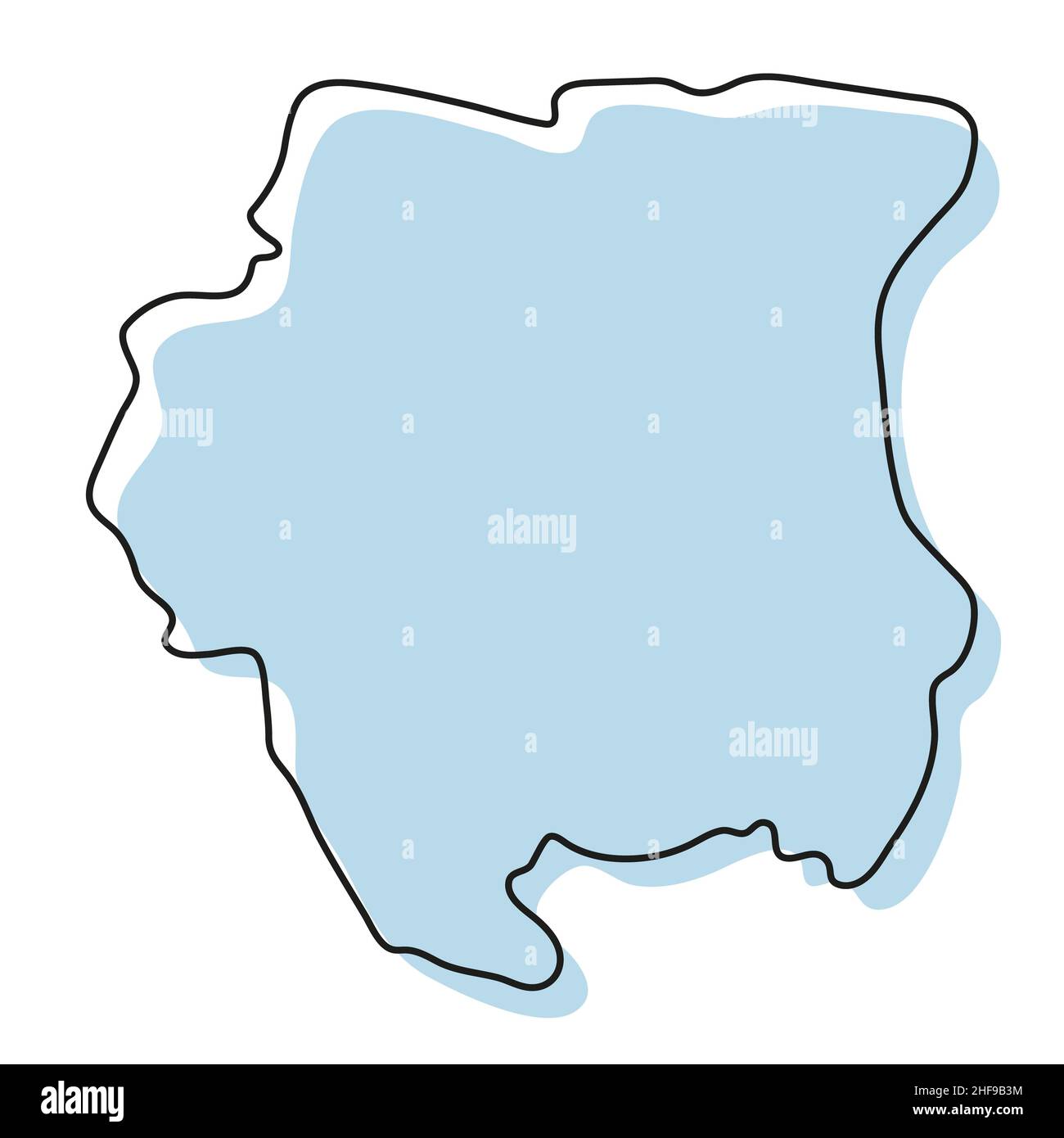 Stylized simple outline map of Suriname icon. Blue sketch map of ...