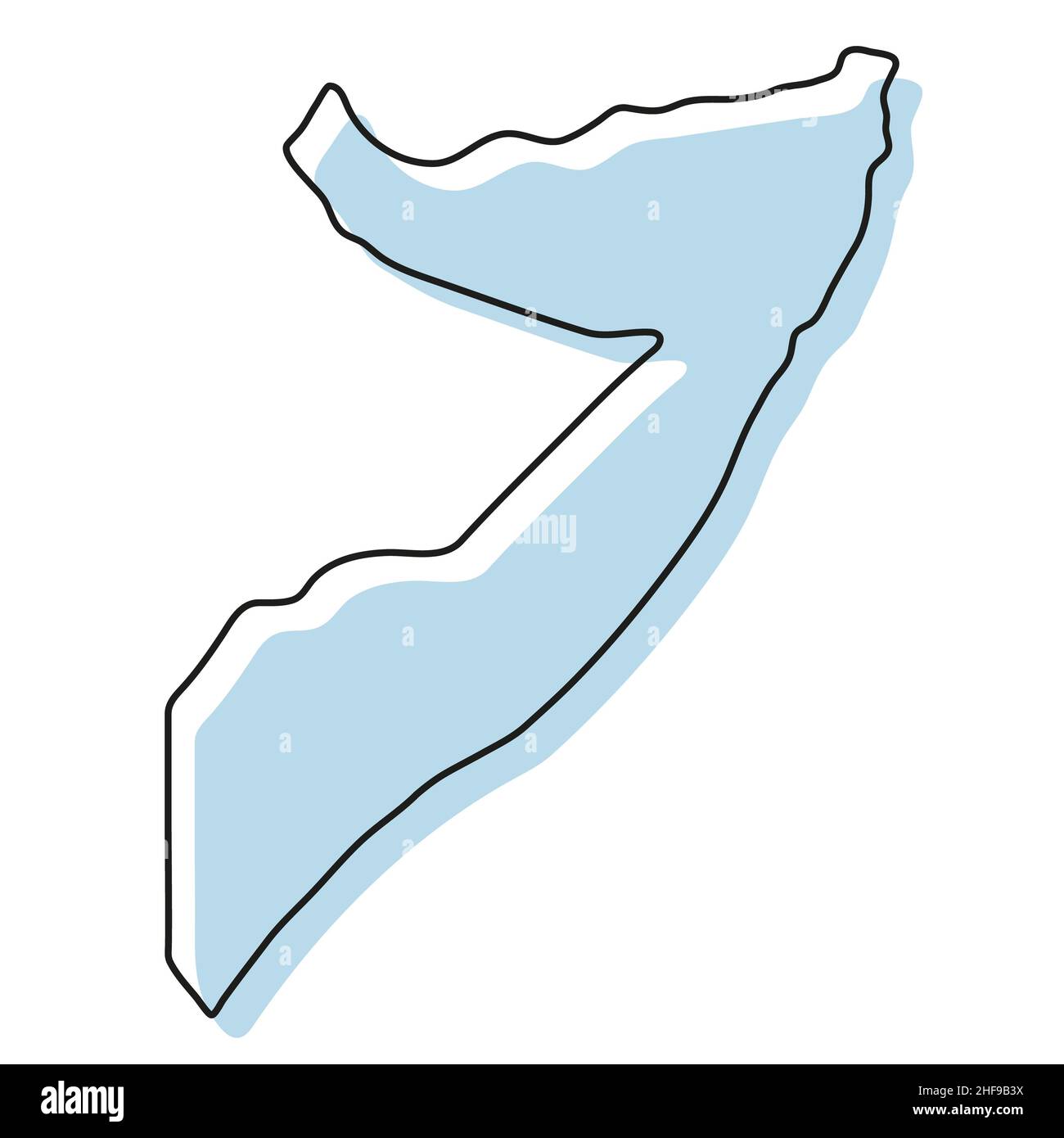 Stylized simple outline map of Somalia icon. Blue sketch map of Somalia ...