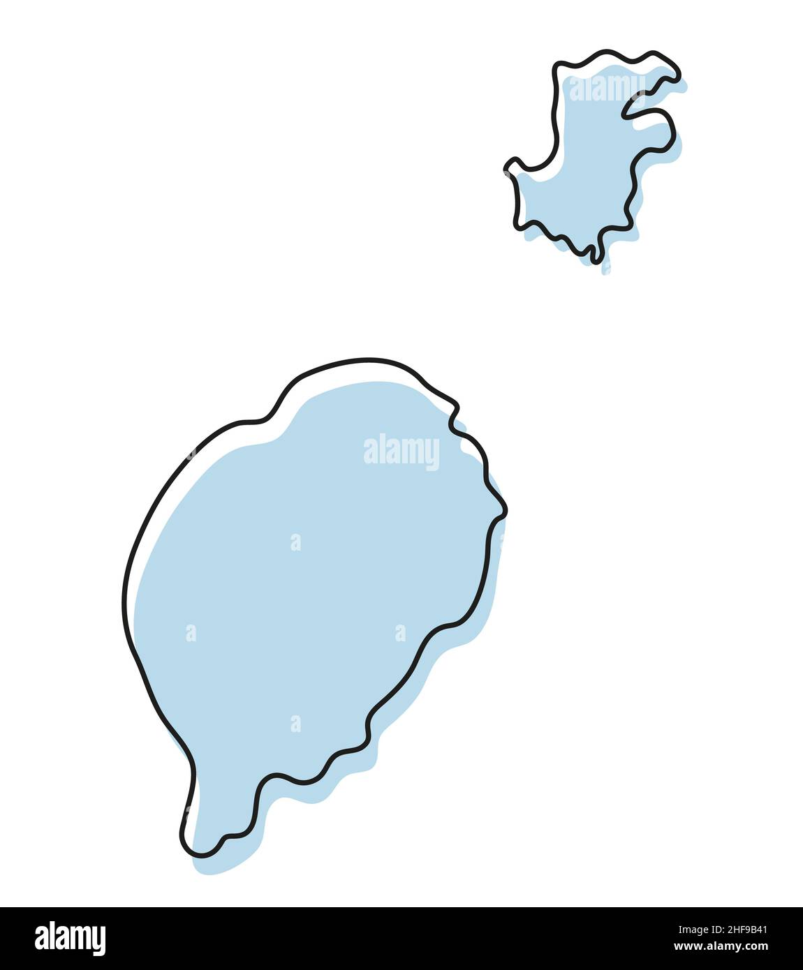Stylized simple outline map of Sao Tome and Principe icon. Blue sketch ...