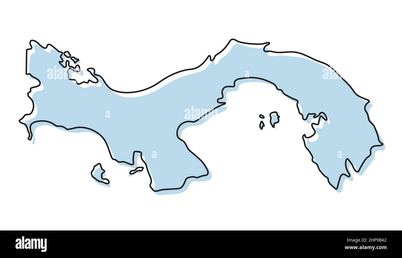 Stylized simple outline map of Panama icon. Blue sketch map of Panama ...