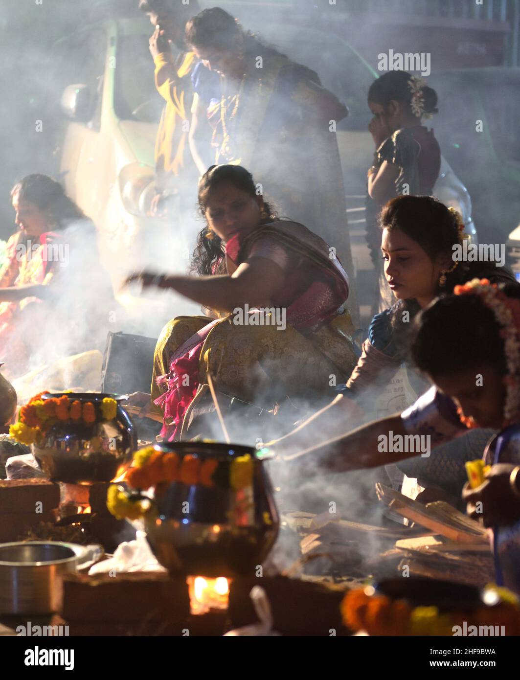 MUMBAI, INDIA - JANUARY 14: Tamil women celebrate harvest festival of ...