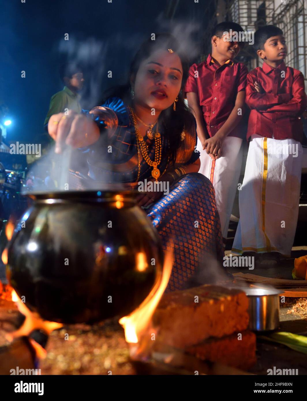 MUMBAI, INDIA - JANUARY 14: Tamil women celebrate harvest festival of ...