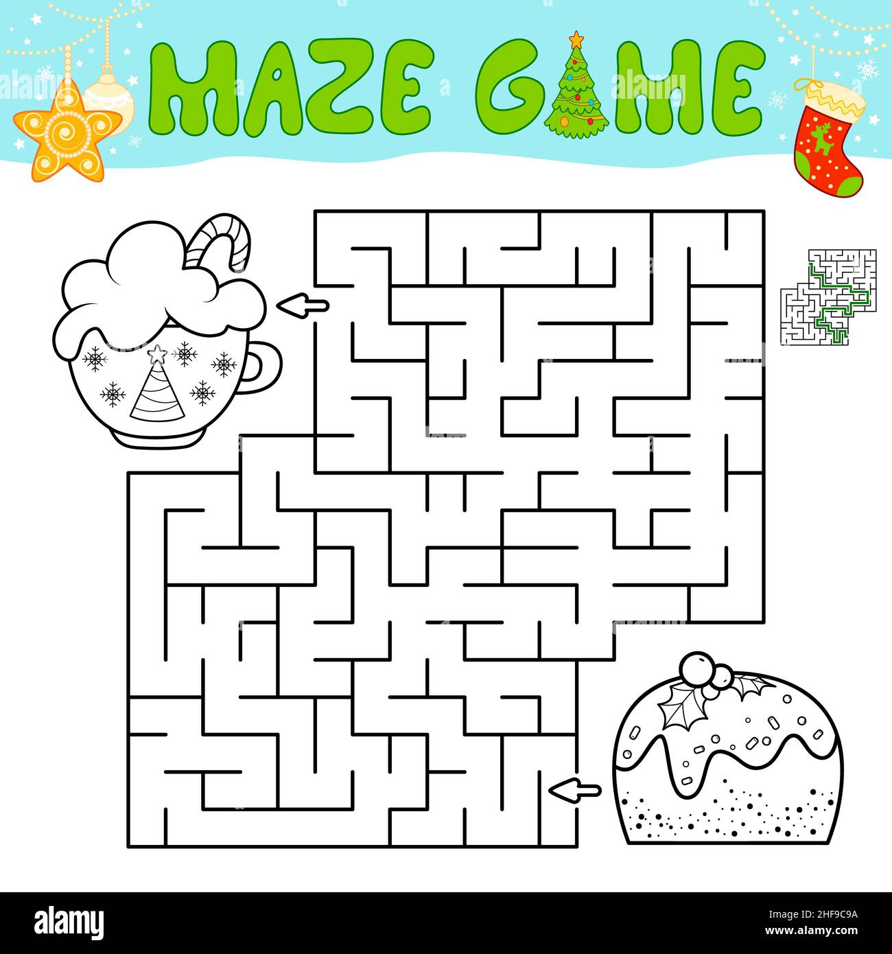 Christmas Maze puzzle game for children. Outline maze or labyrinth game ...