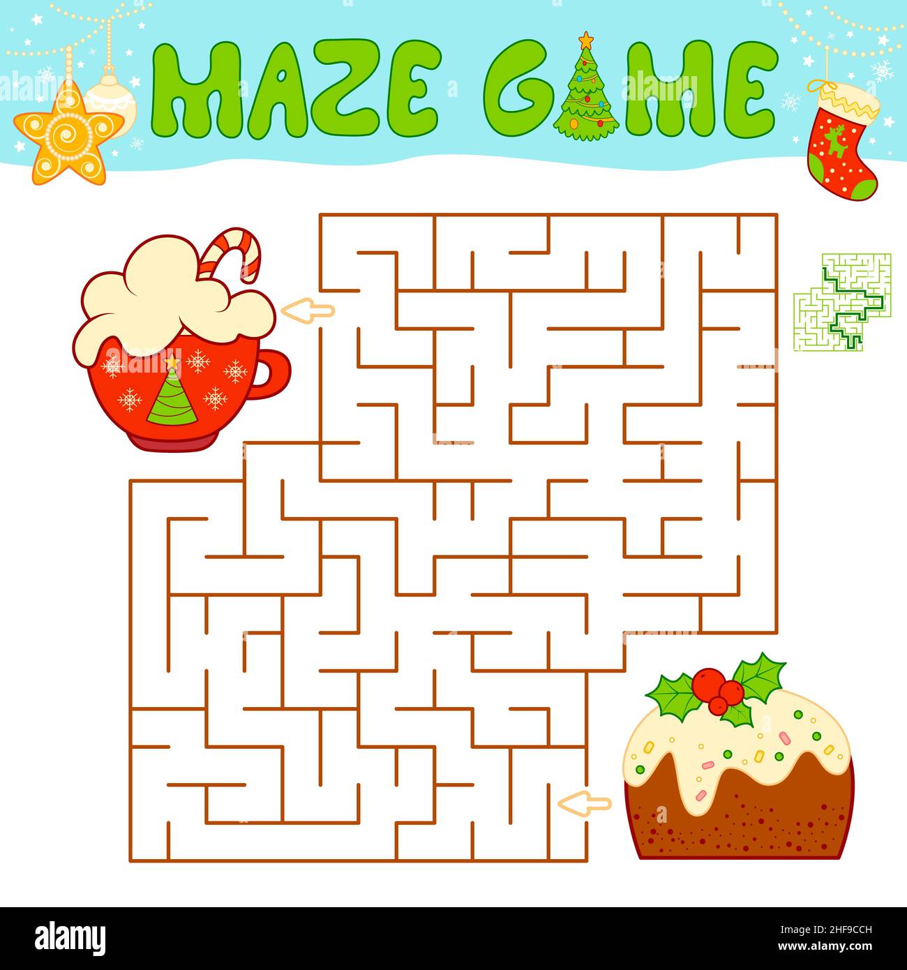 Christmas Maze puzzle game for children. Maze or labyrinth game with ...