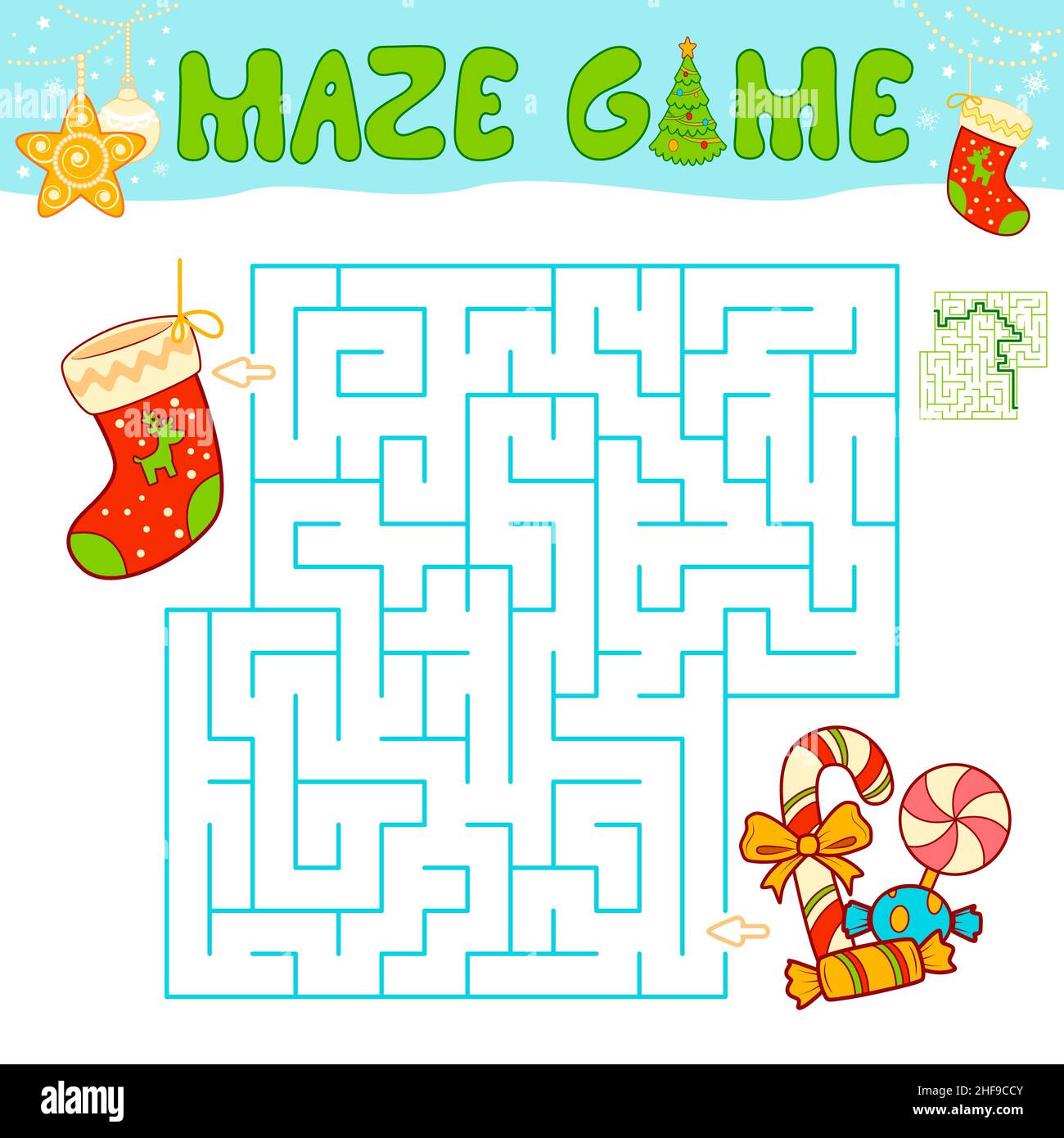 Christmas Maze puzzle game for children. Maze or labyrinth game with ...