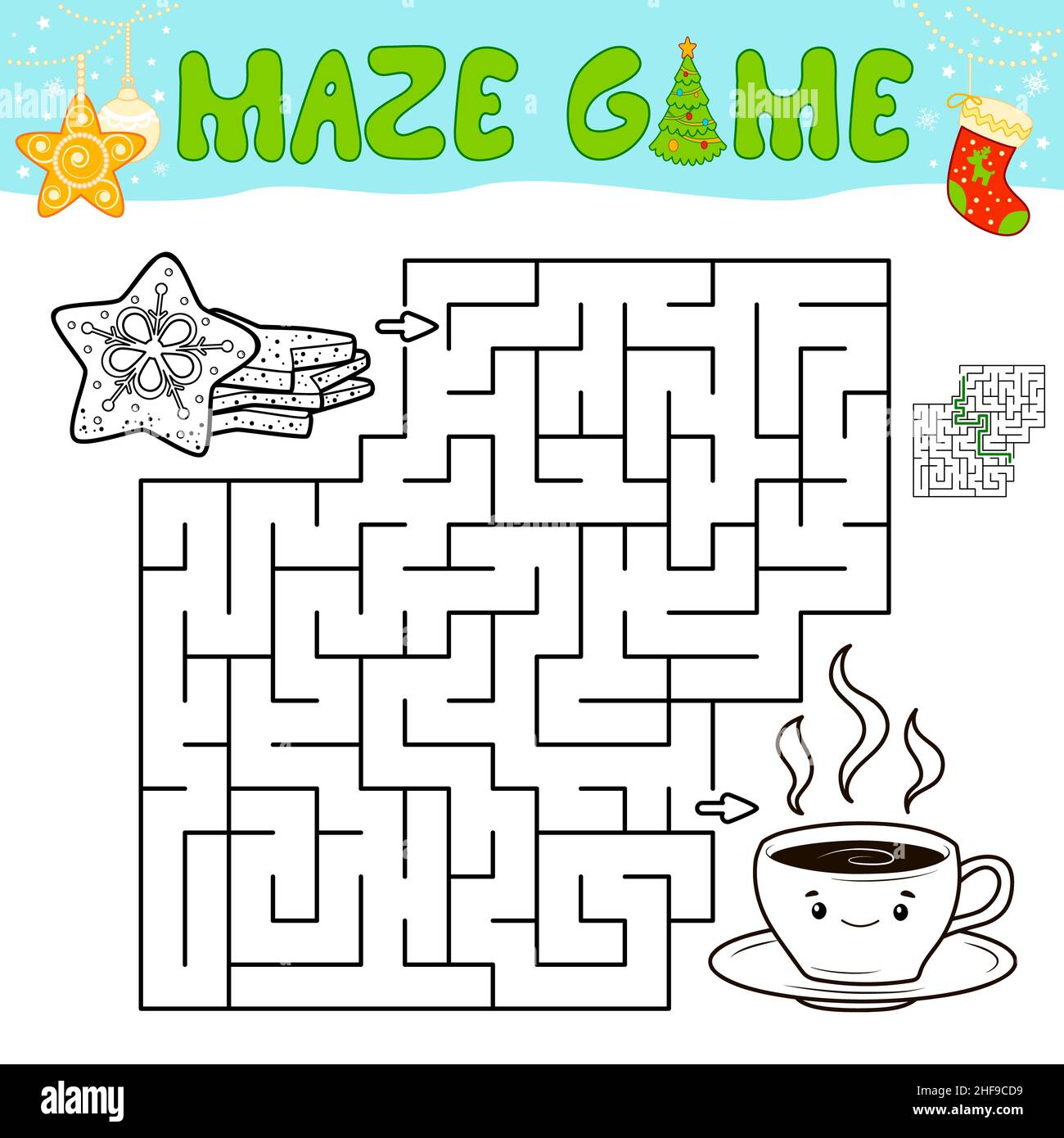 Christmas Maze puzzle game for children. Outline maze or labyrinth game ...