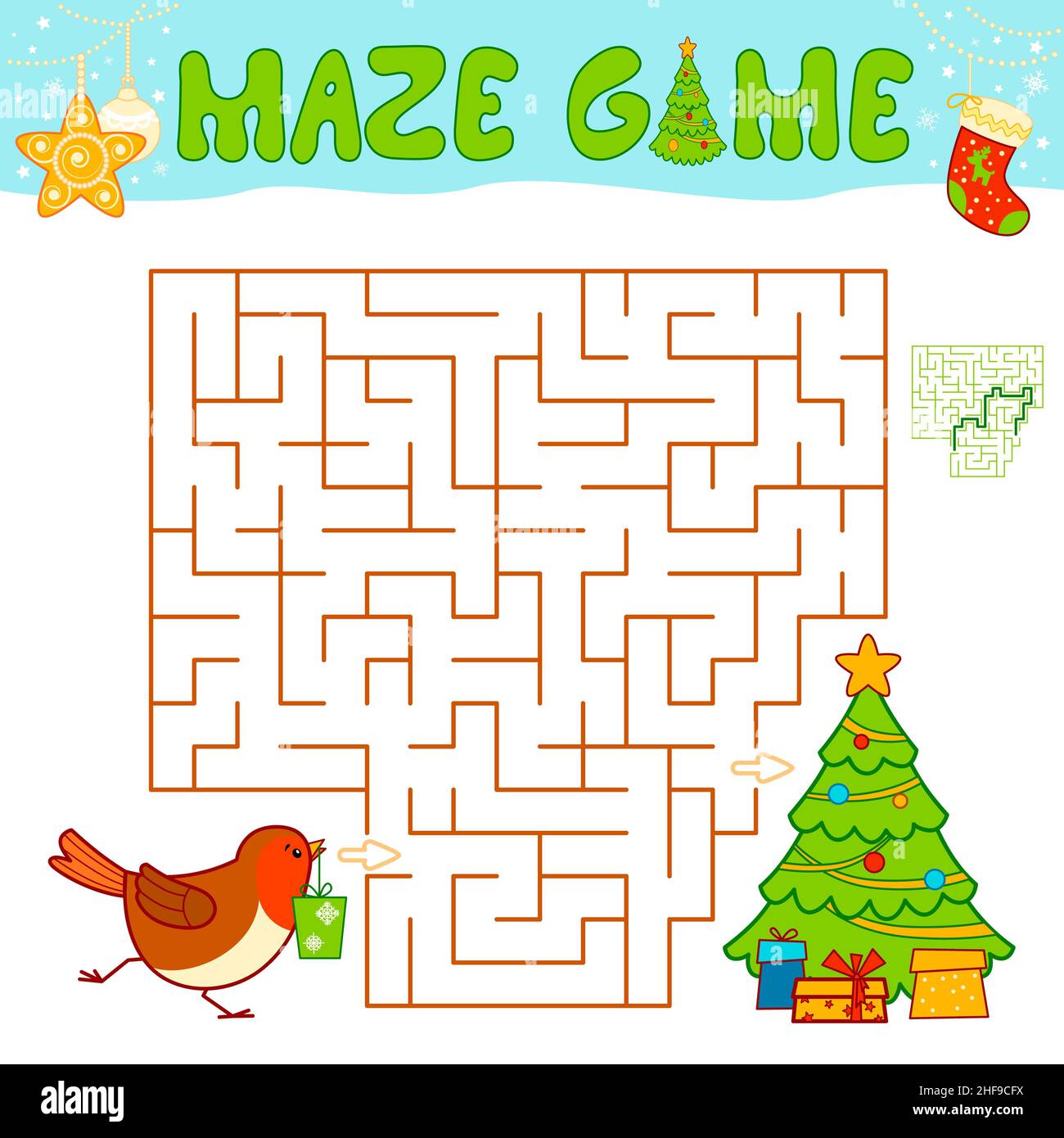 Christmas Maze puzzle game for children. Maze or labyrinth game with ...
