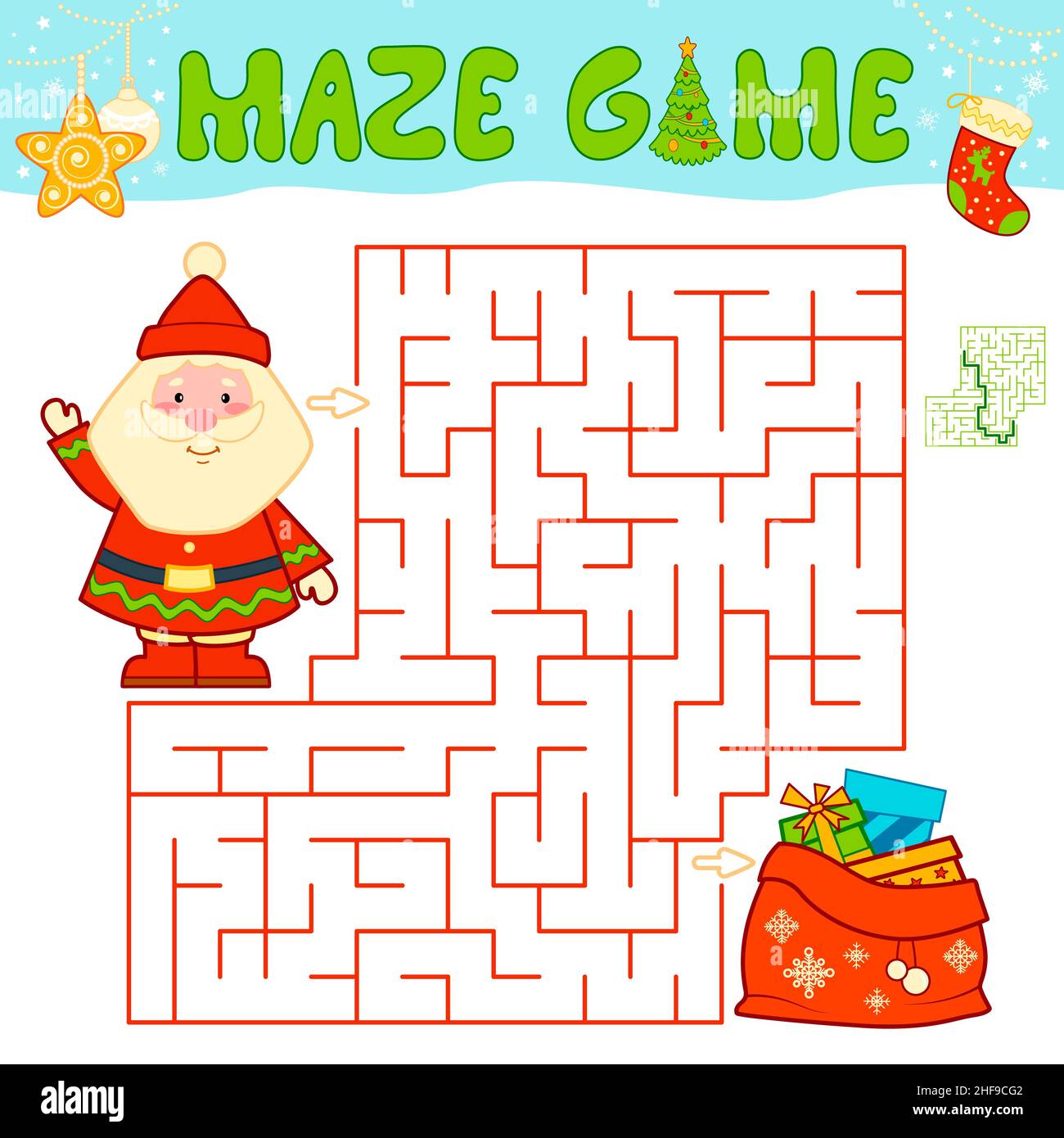 Christmas Maze puzzle game for children. Maze or labyrinth game with ...