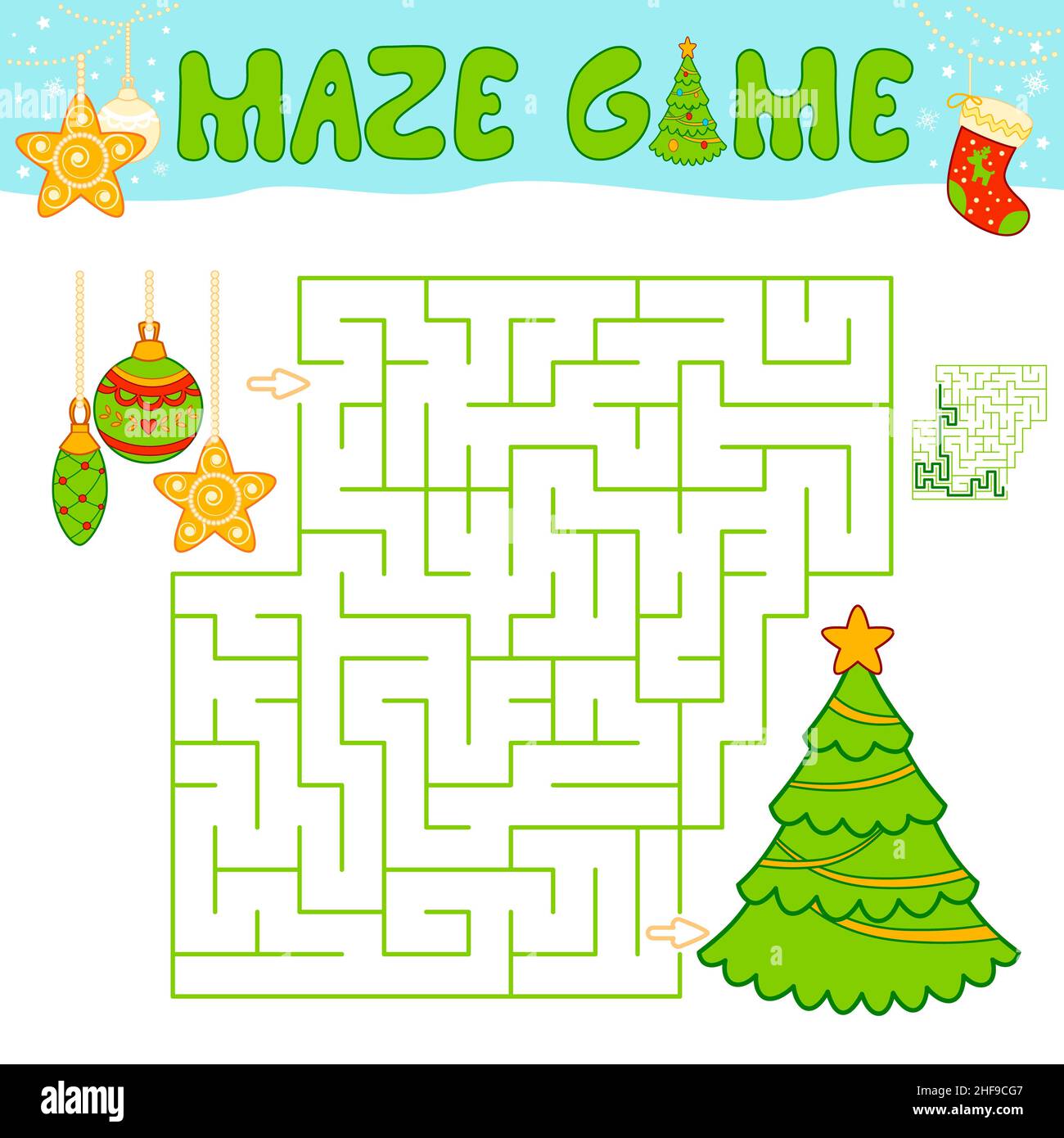 Christmas Maze puzzle game for children. Maze or labyrinth game with ...