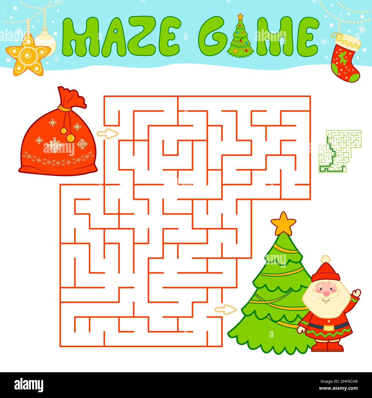 Christmas Maze puzzle game for children. Maze or labyrinth game with ...