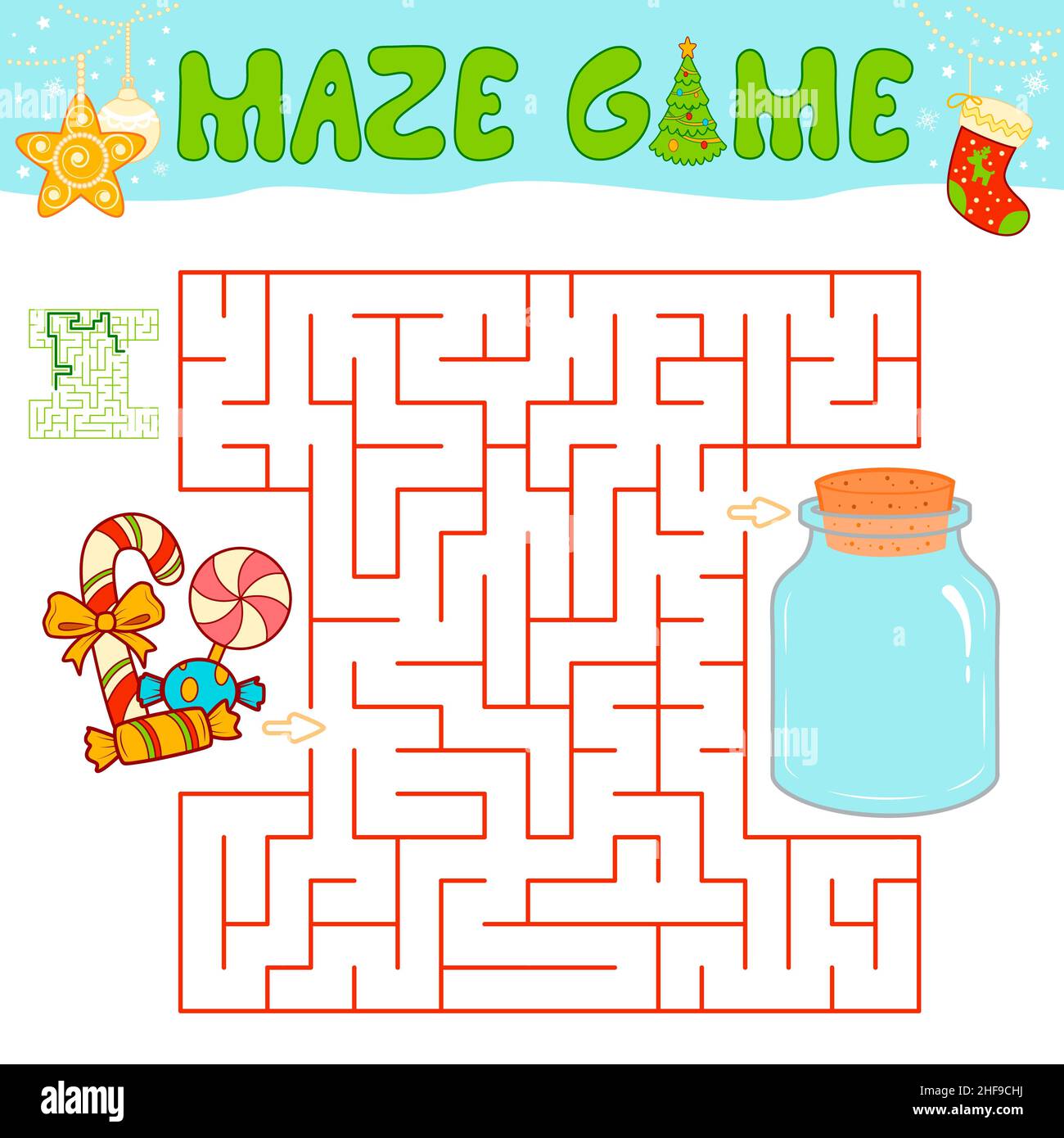 Christmas Maze puzzle game for children. Maze or labyrinth game with ...