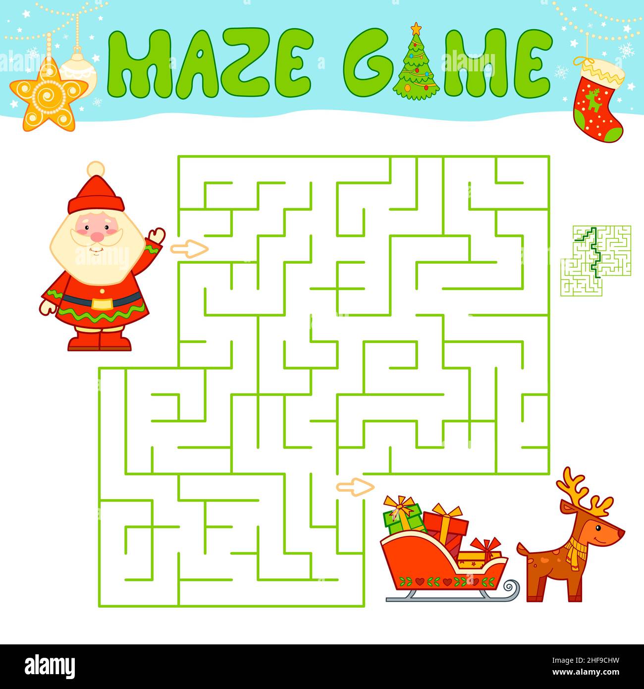 Christmas Maze puzzle game for children. Maze or labyrinth game with ...