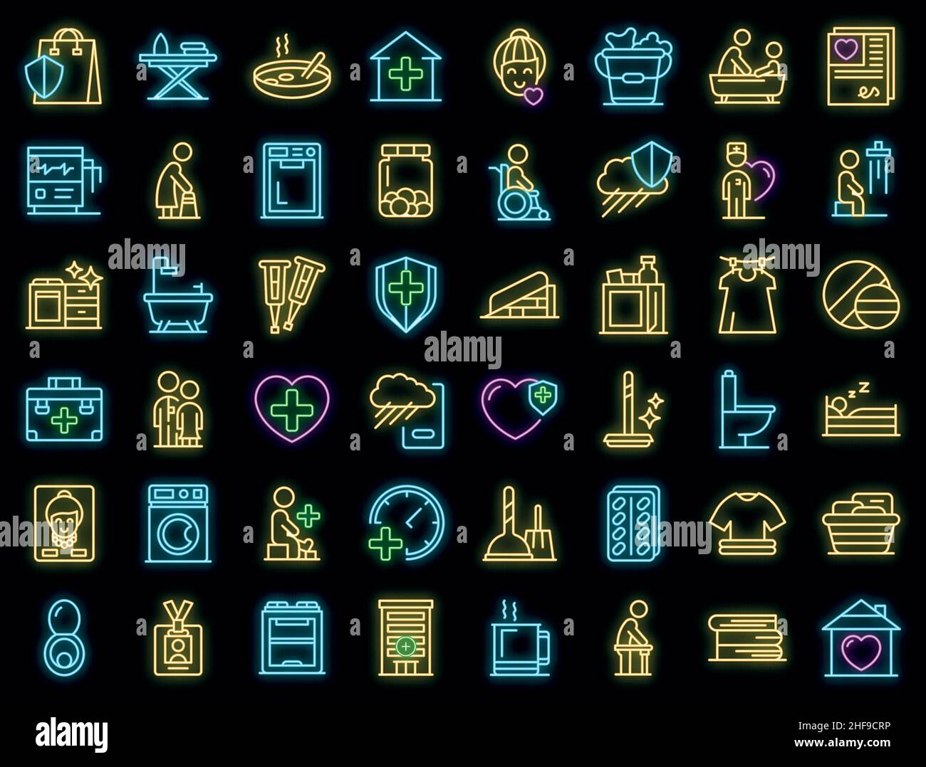Home care services icons set outline vector. Old senior. Nurse people ...
