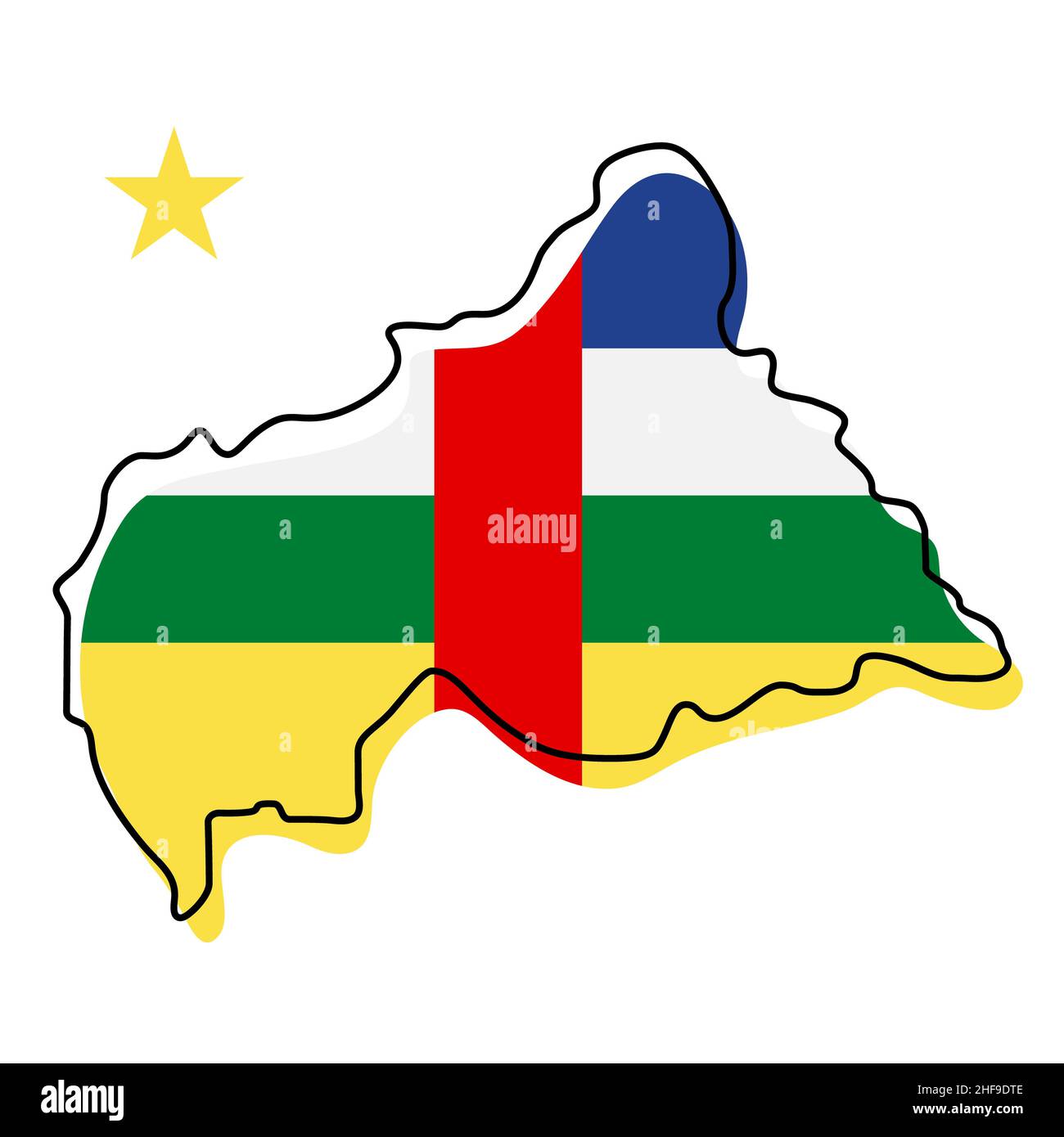 Stylized outline map of Central African Republic with national flag ...