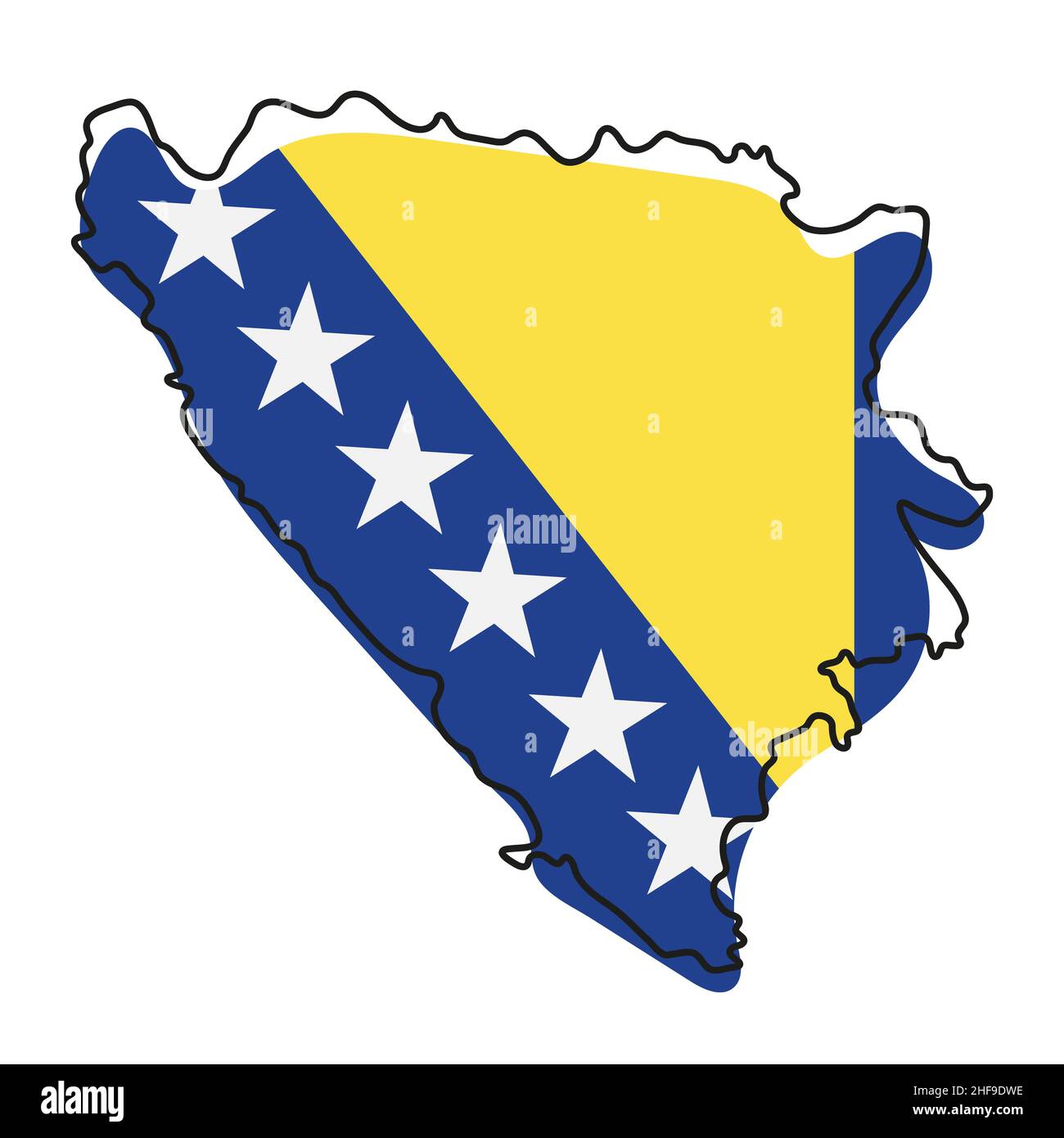 Stylized Outline Map Of Bosnia And Herzegovina With National Flag Icon