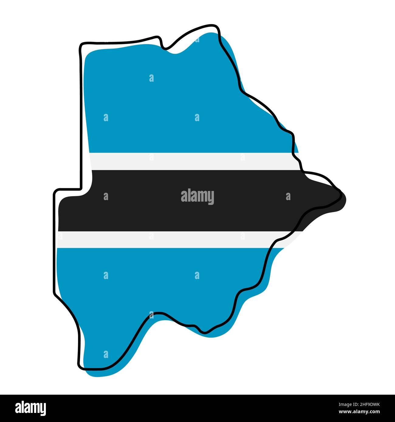 Stylized outline map of Botswana with national flag icon. Flag color ...