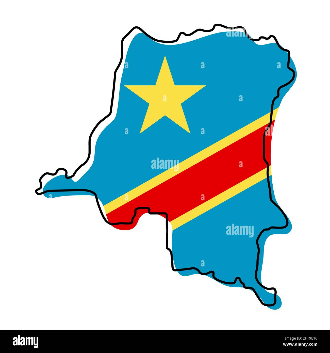 Stylized outline map of Democratic Republic of the Congo with national ...