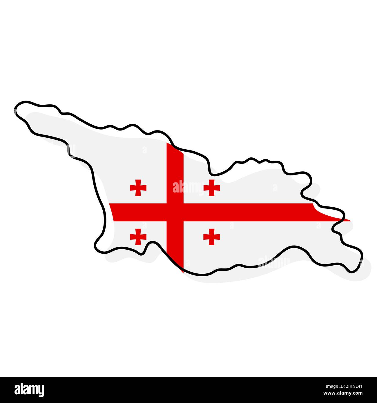 Stylized outline map of Georgia with national flag icon. Flag color map ...