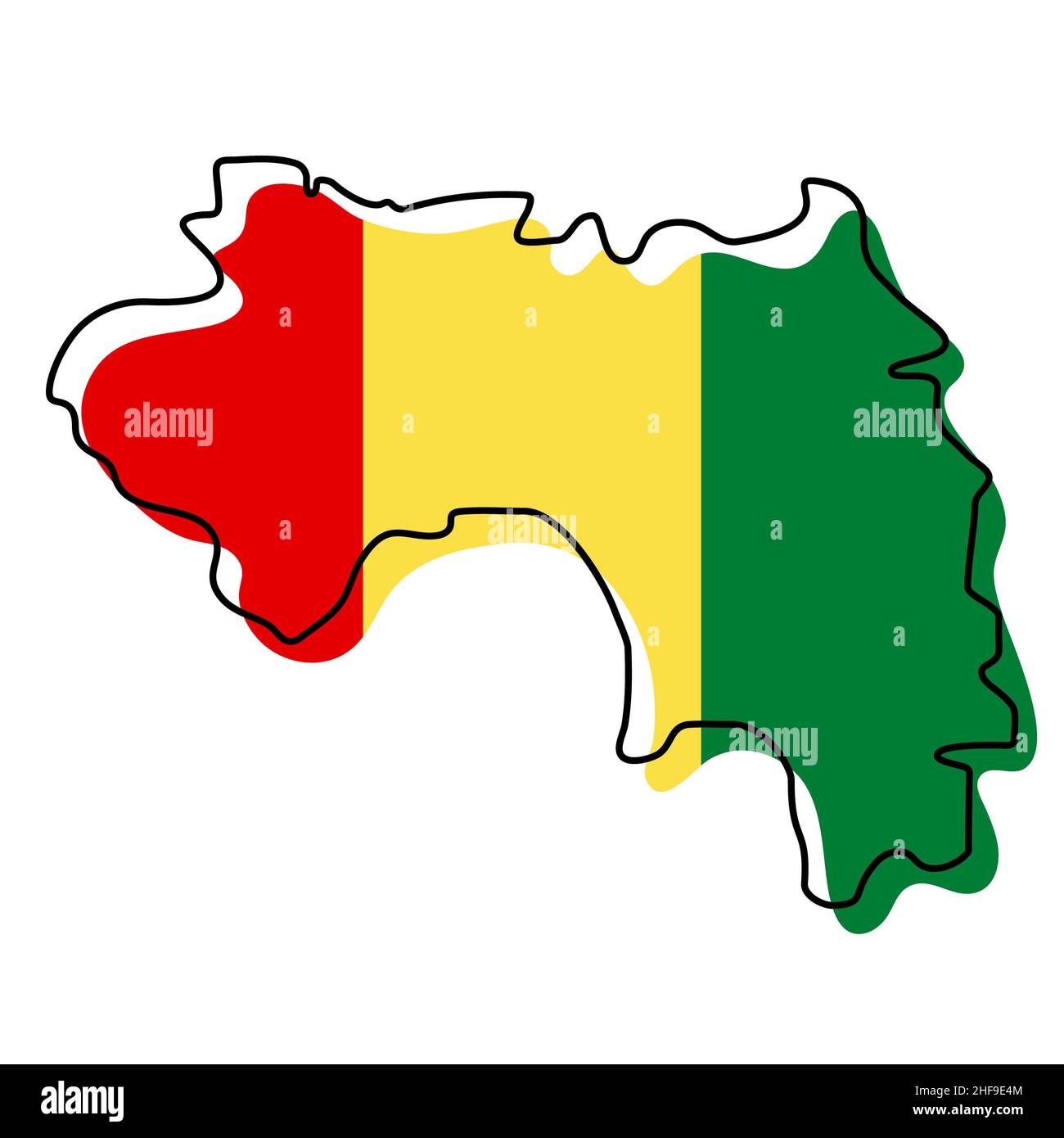Stylized outline map of Guinea with national flag icon. Flag color map ...