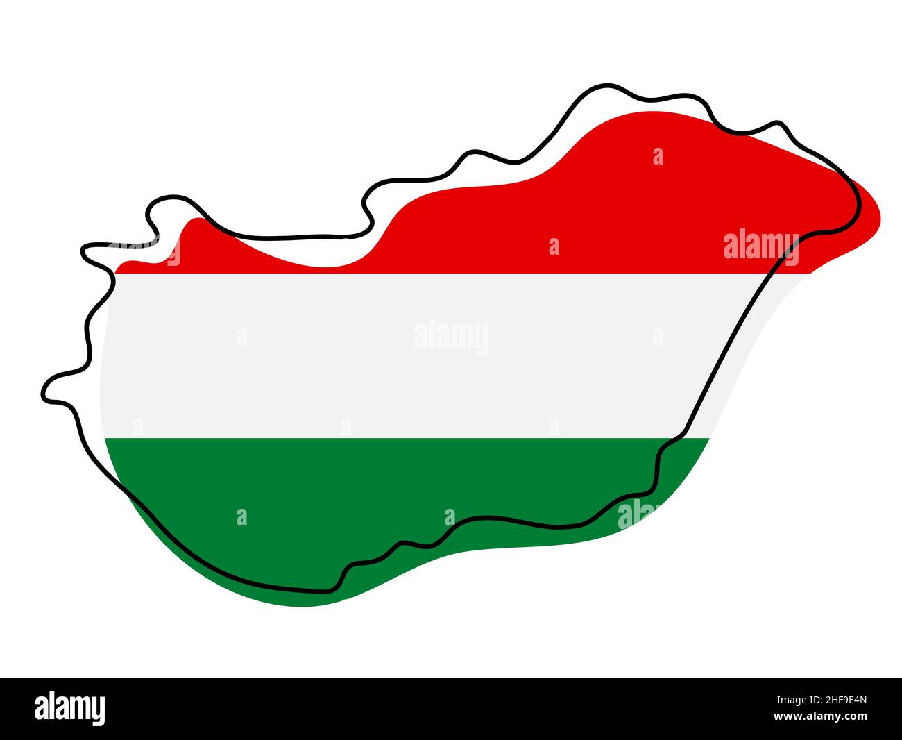 Stylized outline map of Hungary with national flag icon. Flag color map ...
