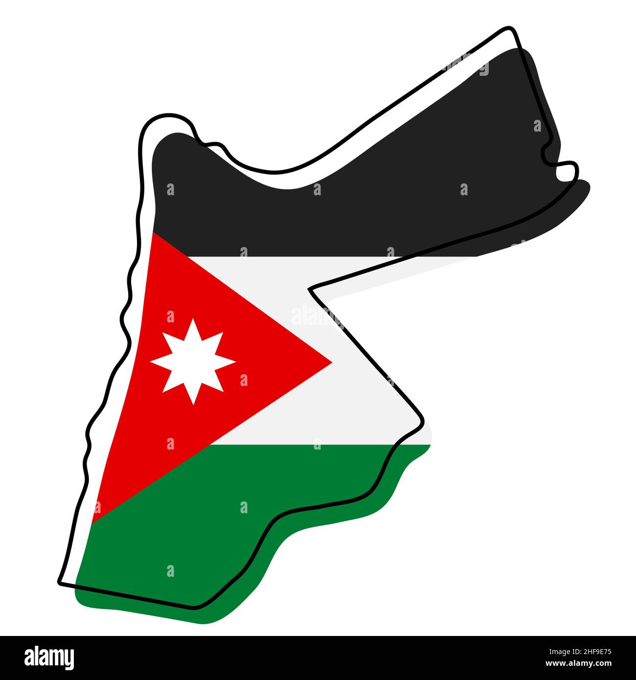 Stylized outline map of Jordan with national flag icon. Flag color map ...