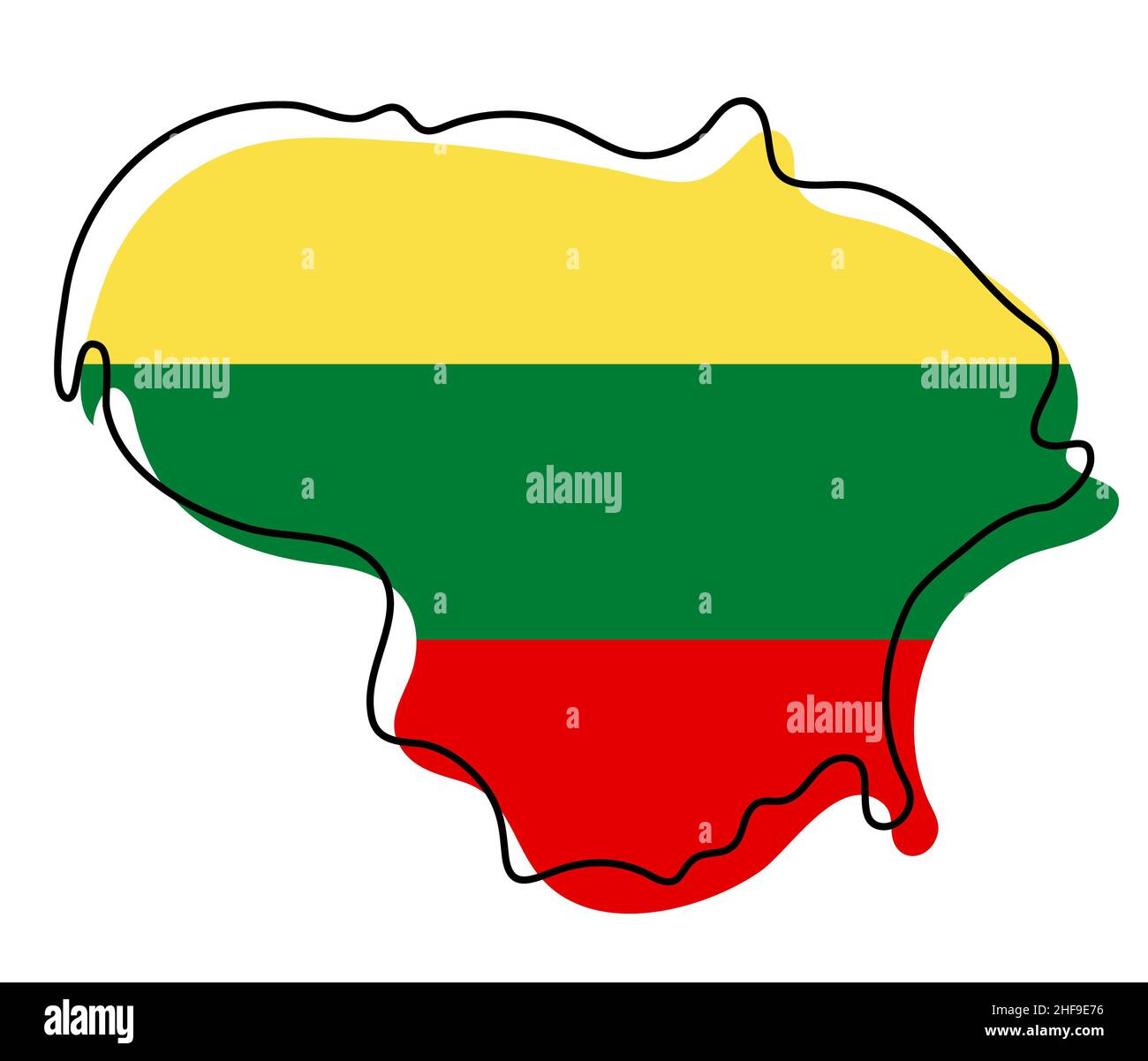 Stylized outline map of Lithuania with national flag icon. Flag color ...
