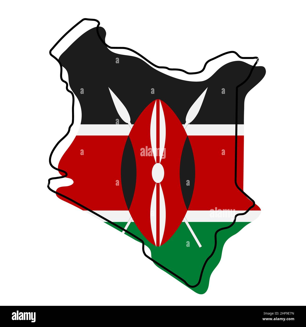 Stylized outline map of Kenya with national flag icon. Flag color map ...
