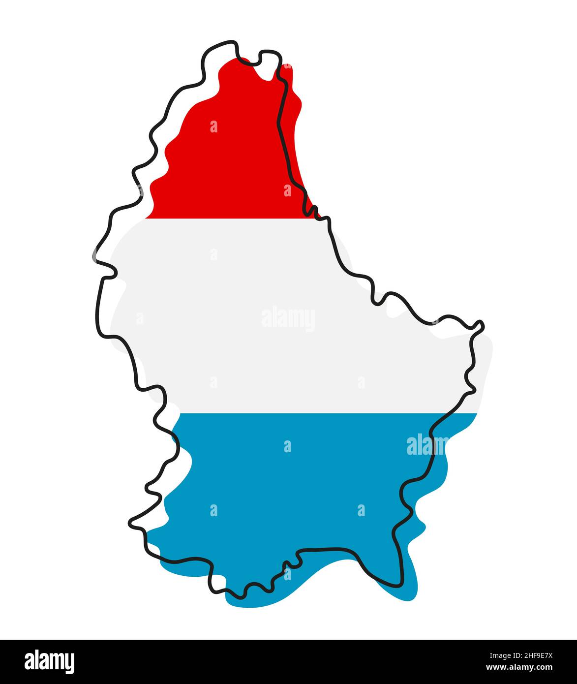 Stylized outline map of Luxembourg with national flag icon. Flag color ...