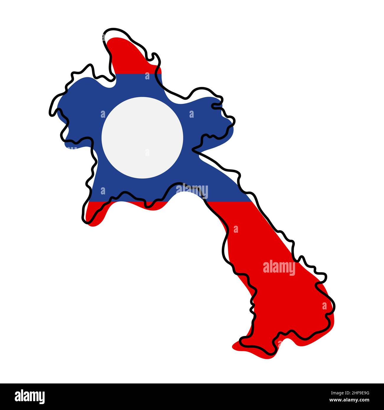 Stylized outline map of Laos with national flag icon. Flag color map of ...