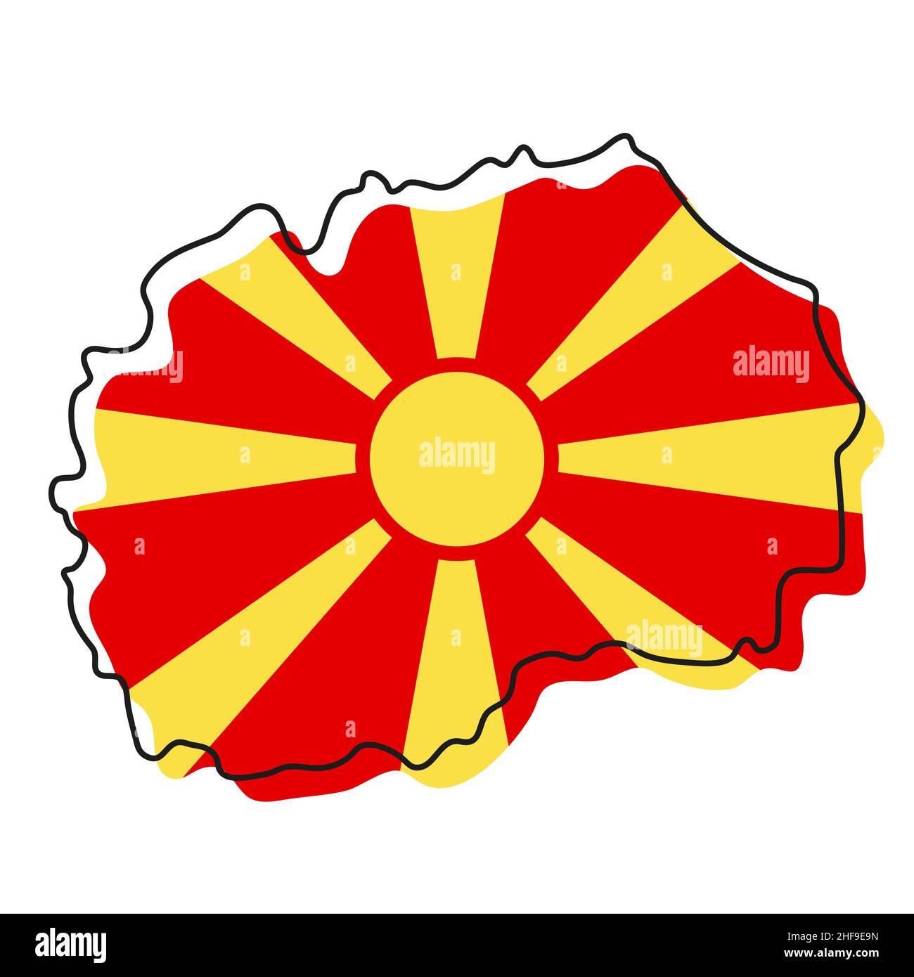 Stylized outline map of Macedonia with national flag icon. Flag color ...