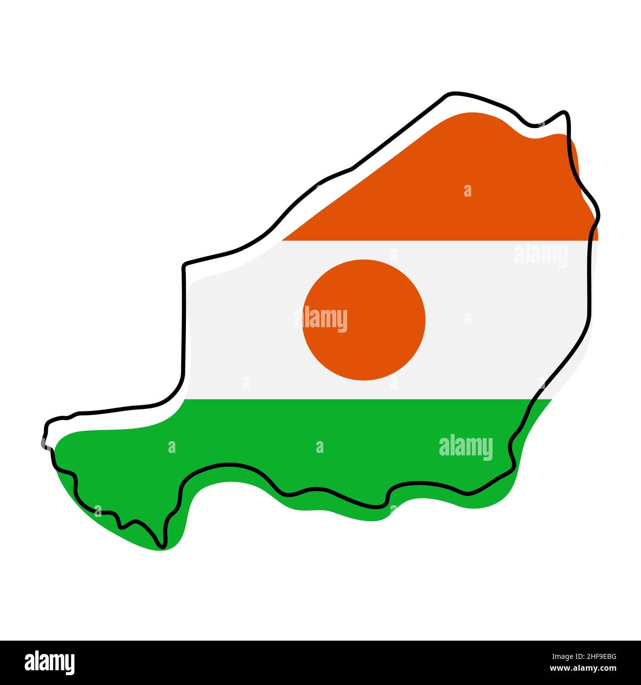 Stylized outline map of Niger with national flag icon. Flag color map ...