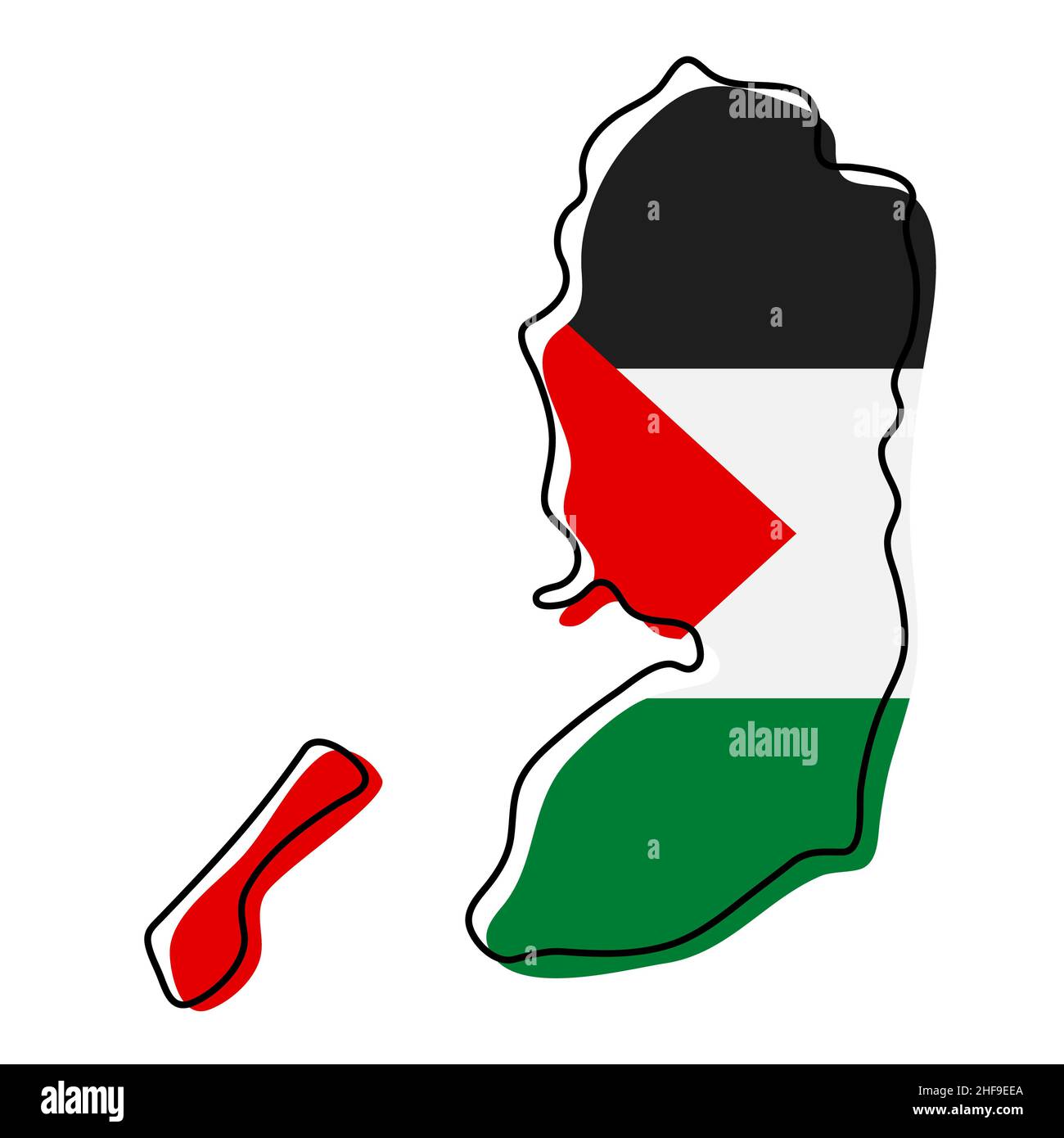 Stylized outline map of Palestine with national flag icon. Flag color ...