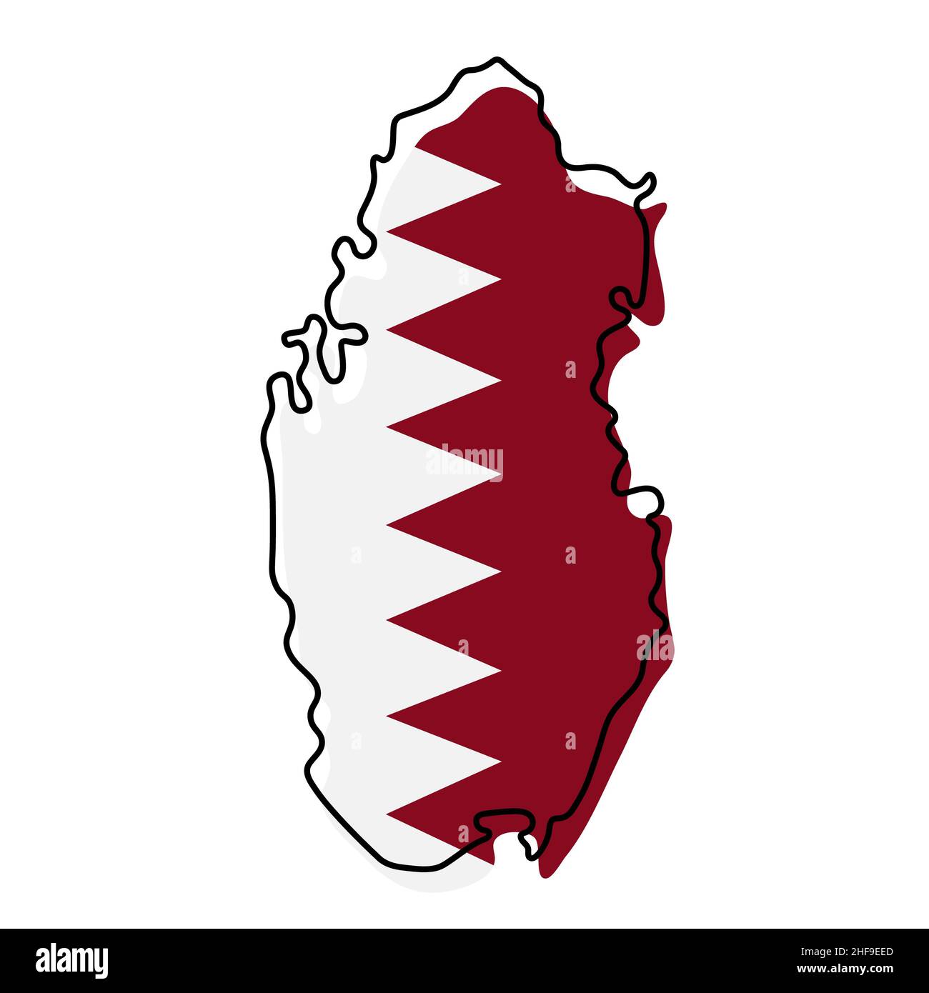Stylized outline map of Qatar with national flag icon. Flag color map ...