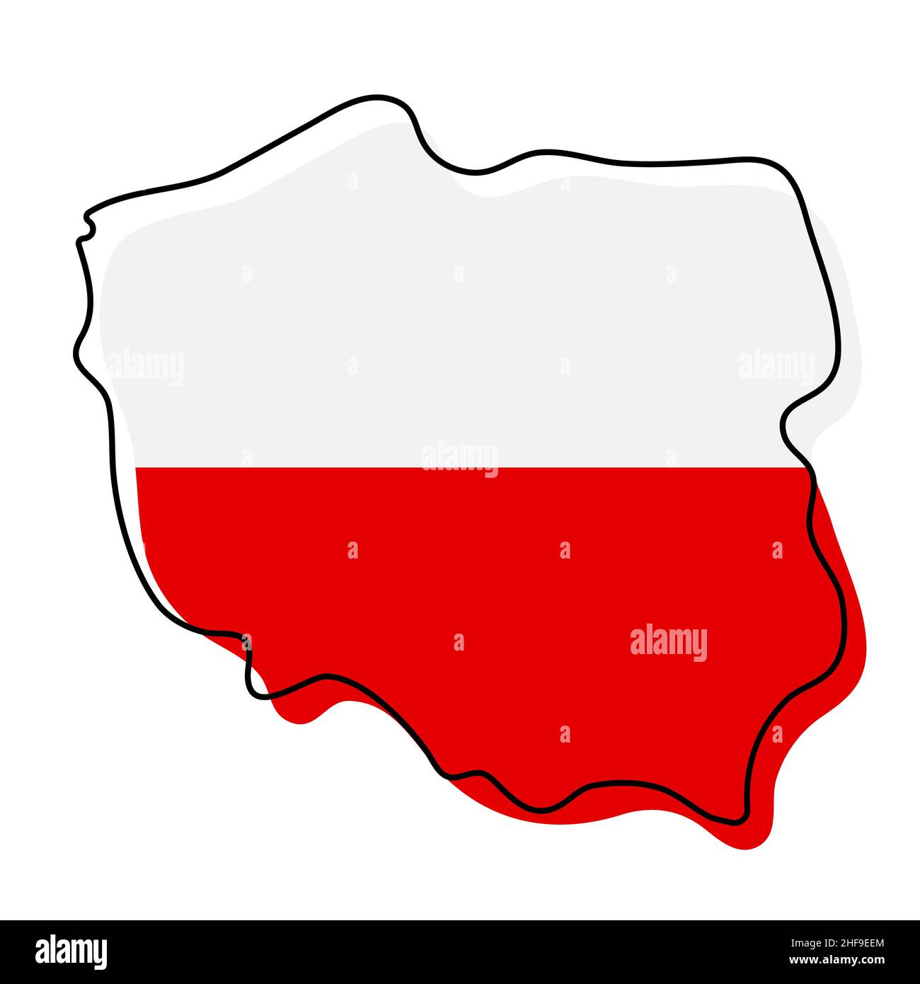 Stylized outline map of Poland with national flag icon. Flag color map ...