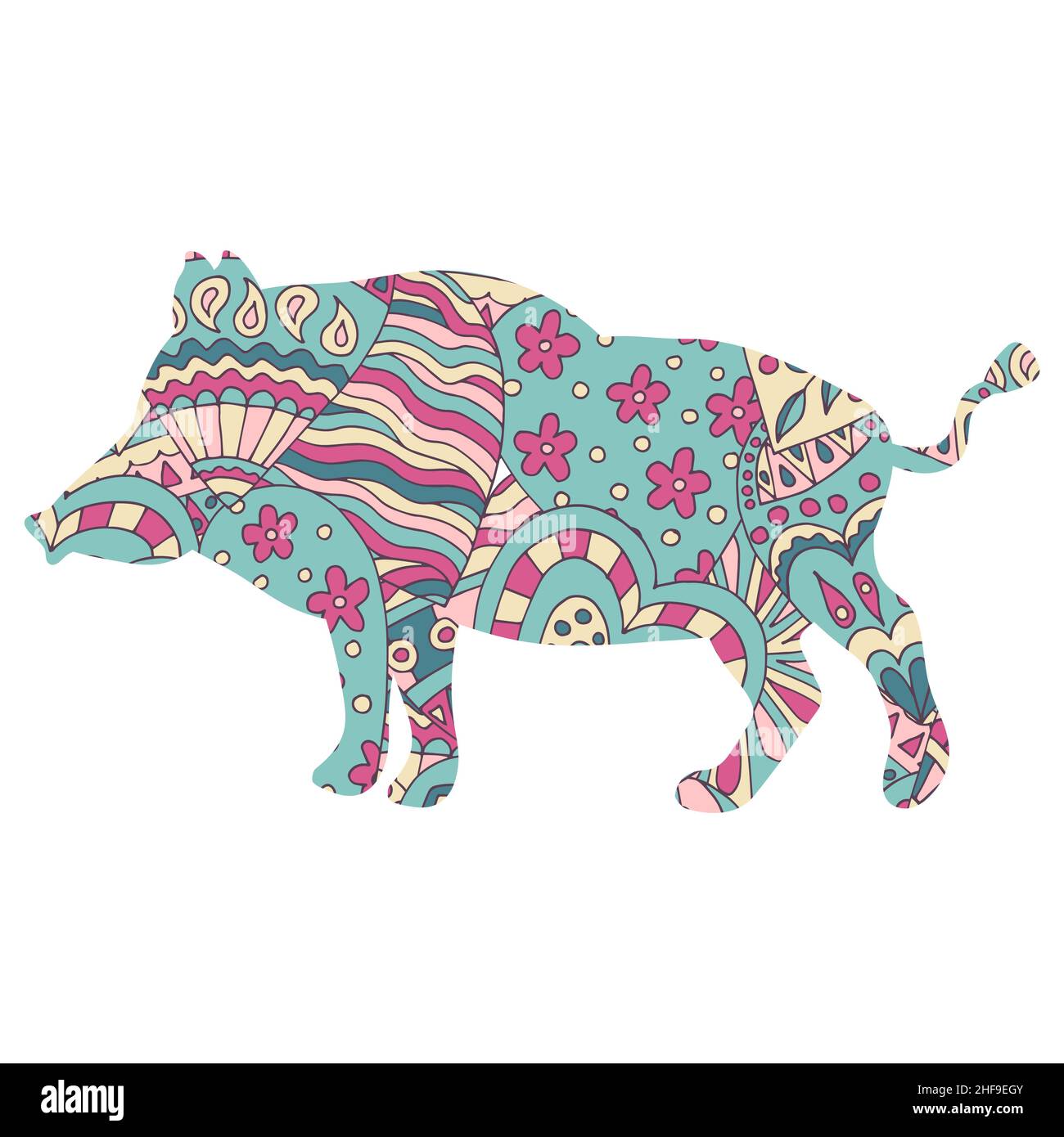 Vector wild boar with a hand-drawn colored abstract pattern Stock ...
