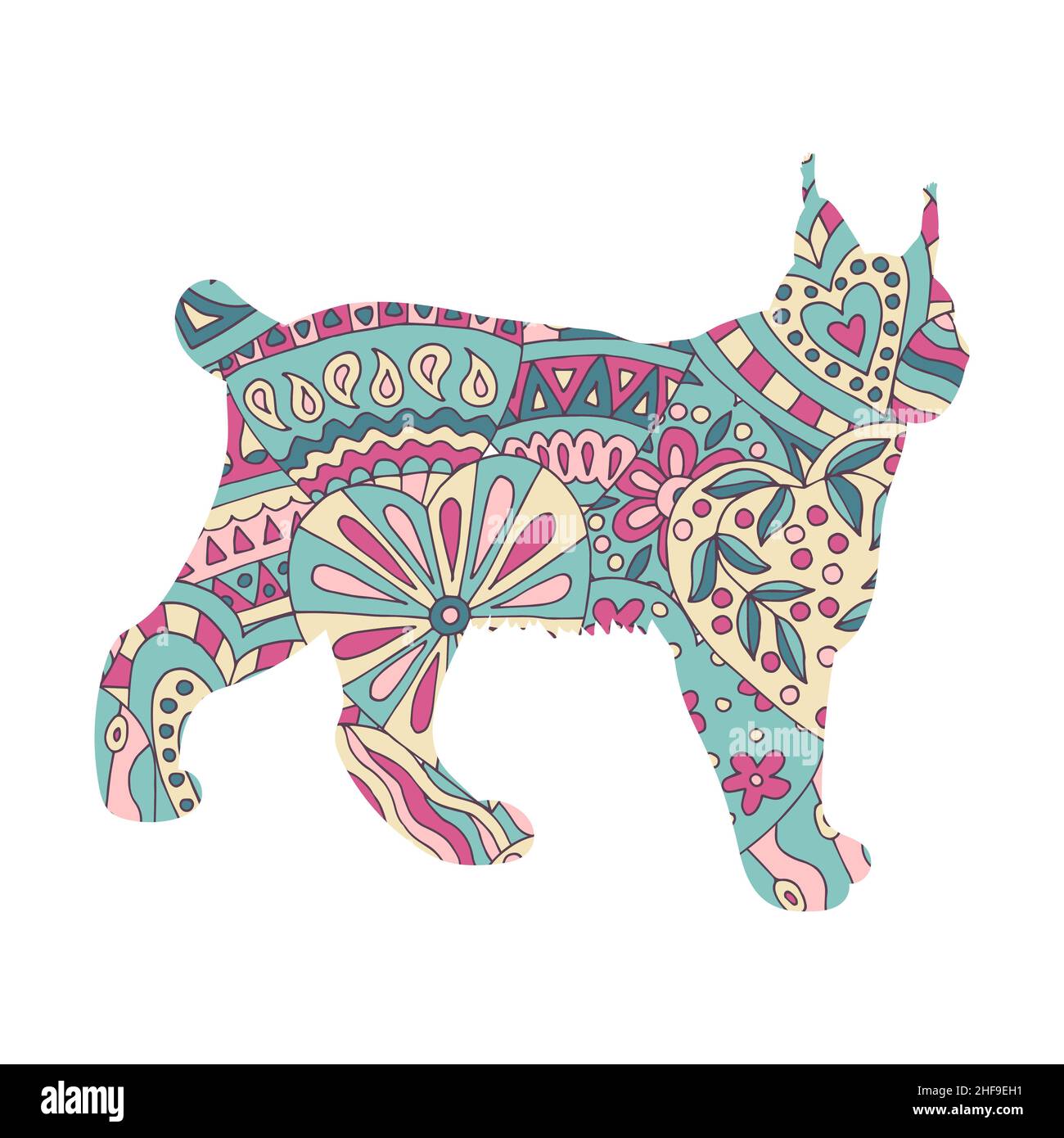 Vector lynx with a hand-drawn colored abstract pattern Stock Vector ...