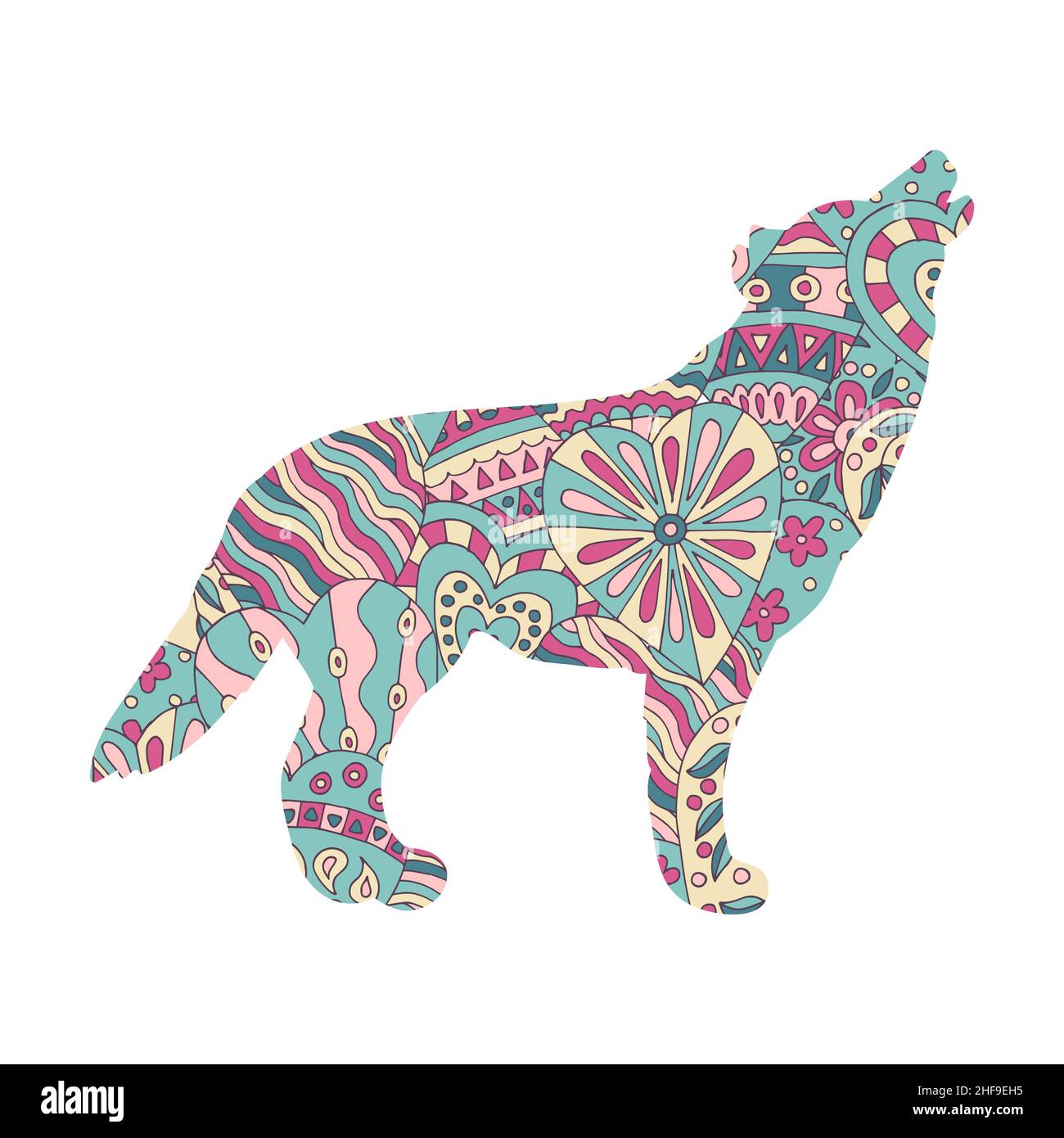 Vector wolf with a hand-drawn colored abstract pattern Stock Vector ...