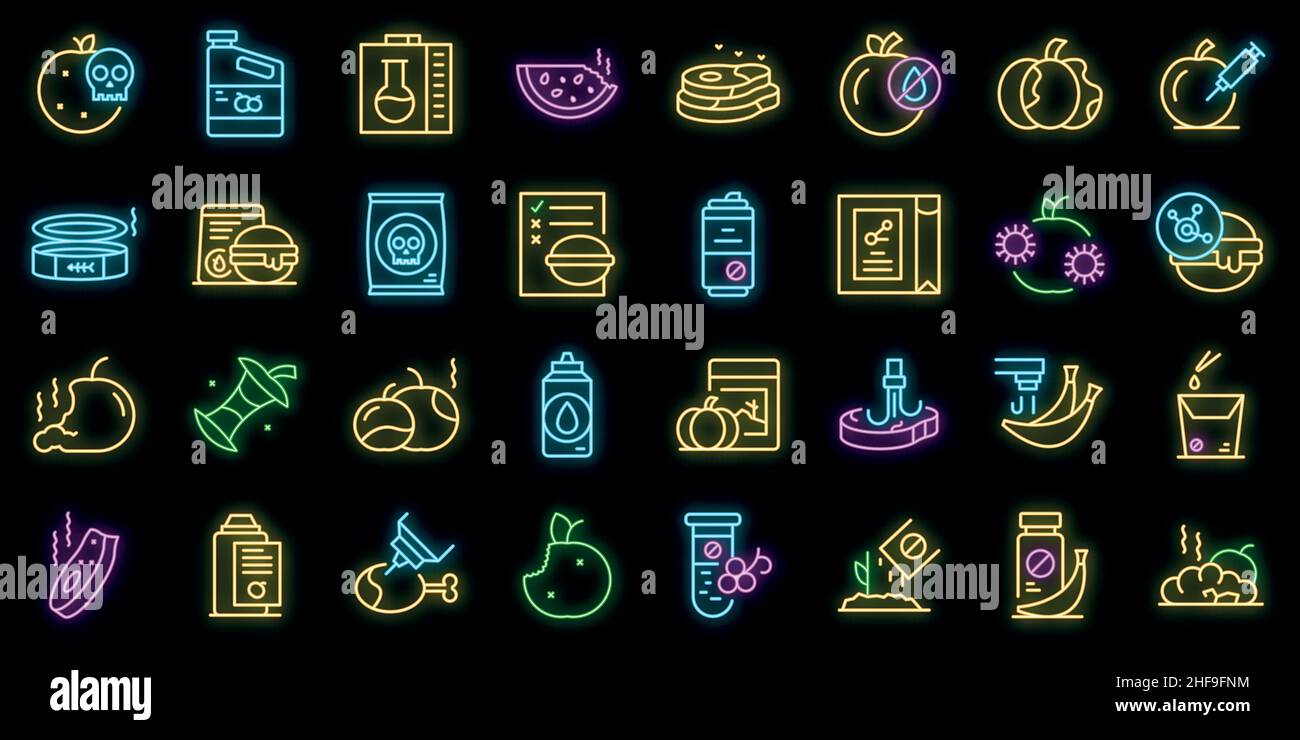 Food contamination icons set outline vector. Spoiled rotten. Virus ...