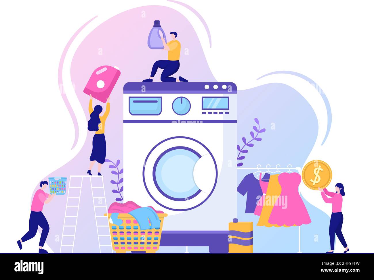 Laundry with Wash and Drying Machines in Flat Background Illustration ...