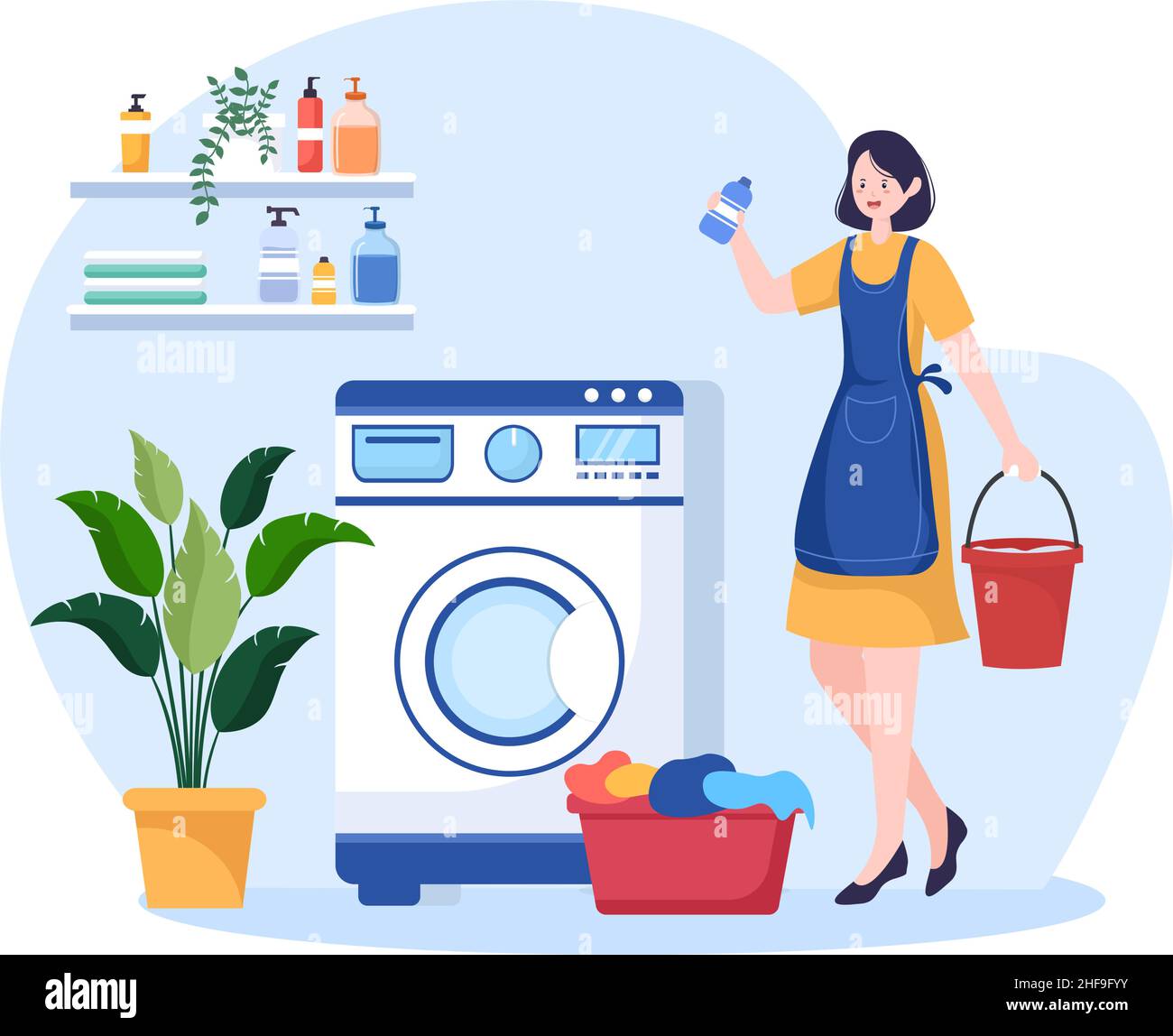 Laundry with Wash and Drying Machines in Flat Background Illustration ...