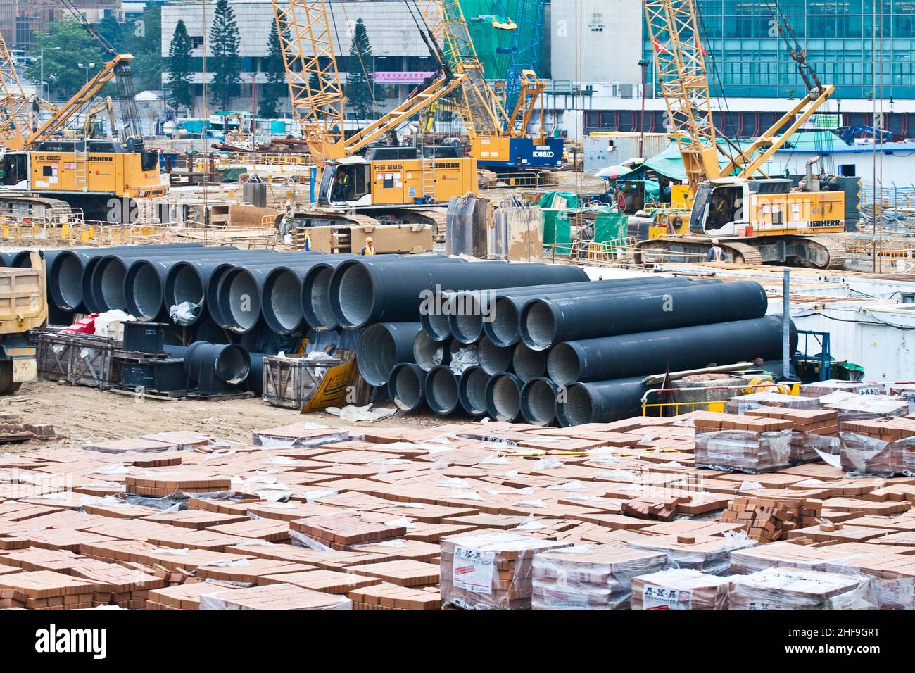 huge water pipes are stored at the building site Stock Photo - Alamy