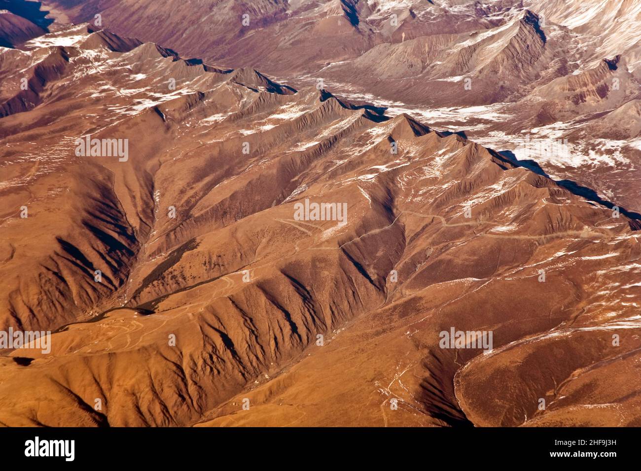 beautiful view from the aircraft to the mountains of the Himalaya on ...