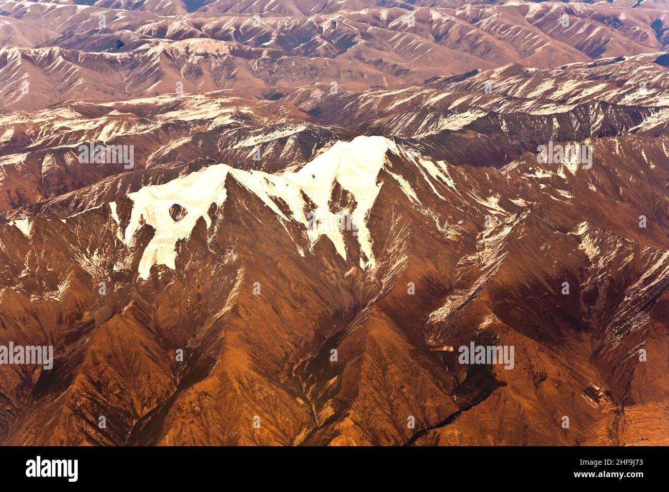 beautiful view from the aircraft to the mountains of the Himalaya on ...