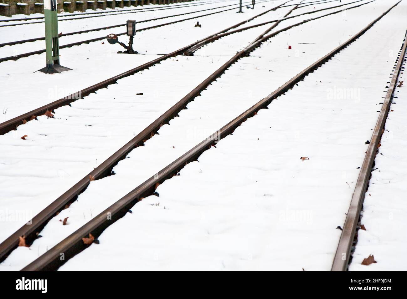 snowbound rails in winter with shunting switch Stock Photo - Alamy