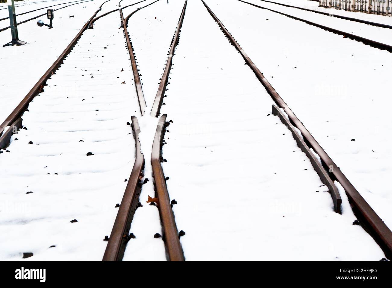 snowbound rails in winter with shunting switch Stock Photo - Alamy