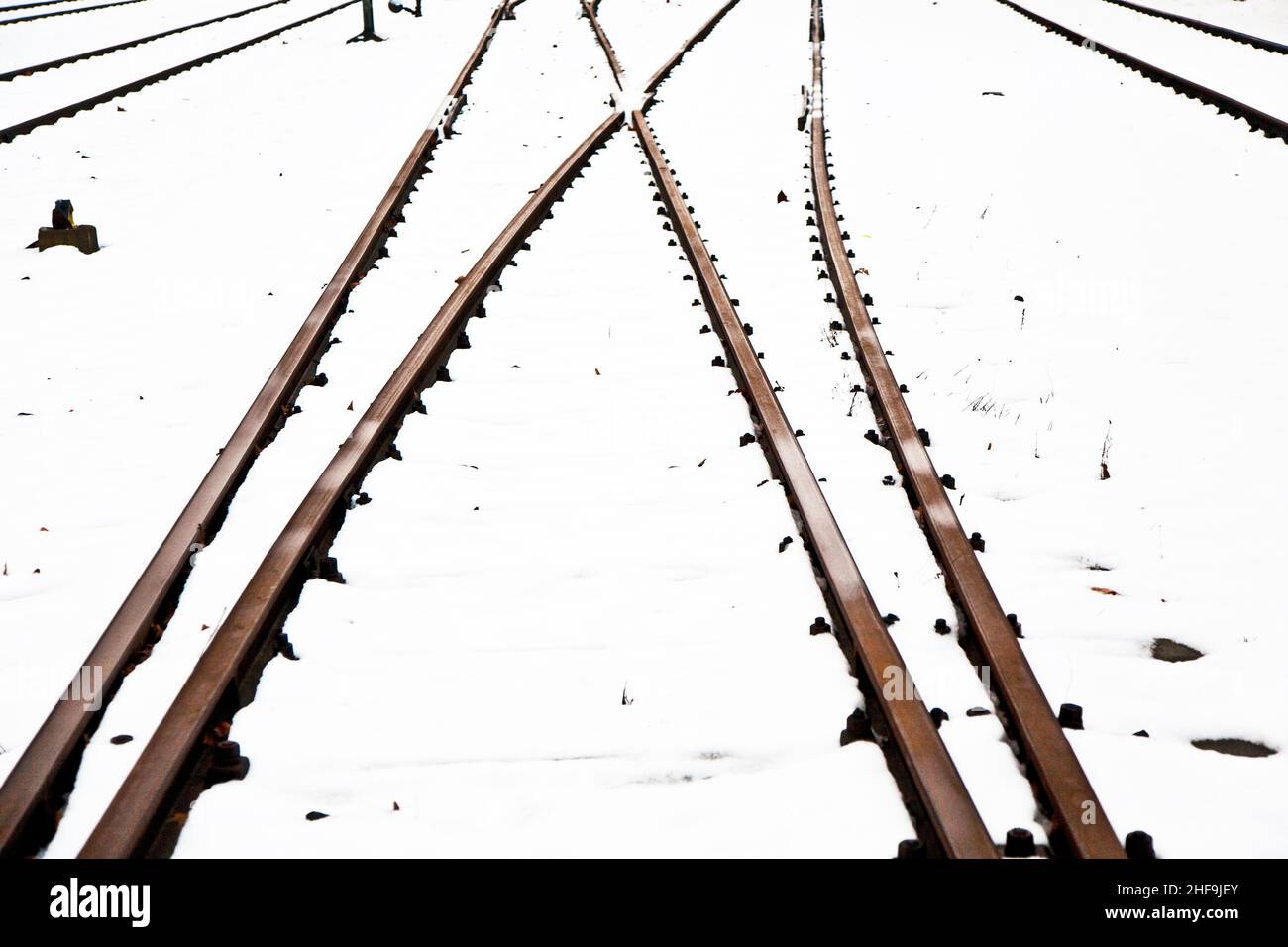 snowbound rails in winter with shunting switch Stock Photo - Alamy