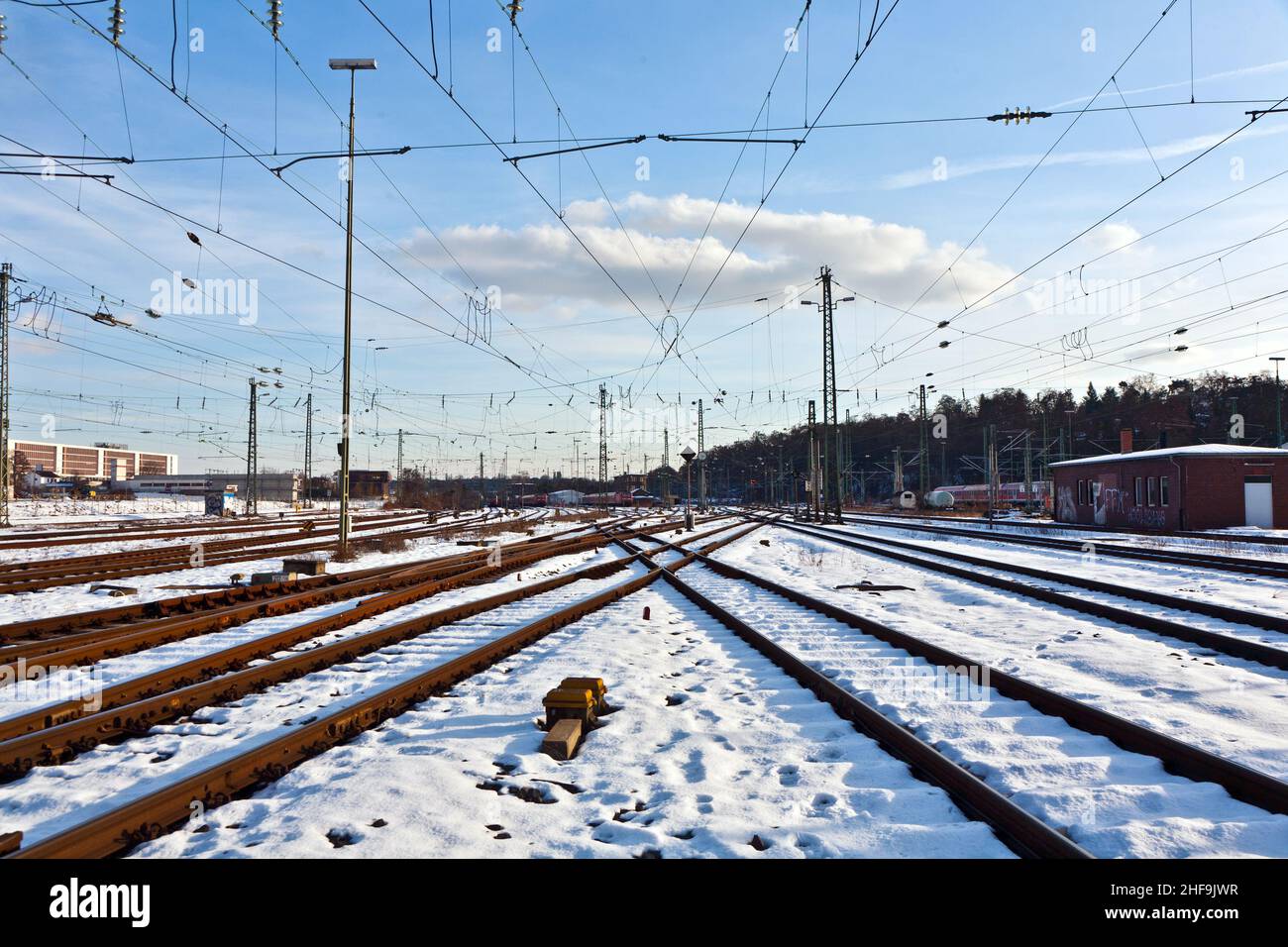 rails in winter at the station Stock Photo - Alamy