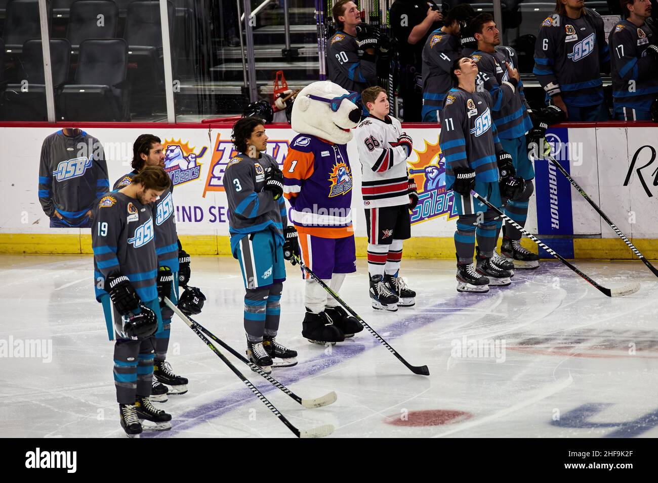 Orlando, Florida, USA. 14th Jan. 2022. National Anthem ECHL professional hockey game between ...