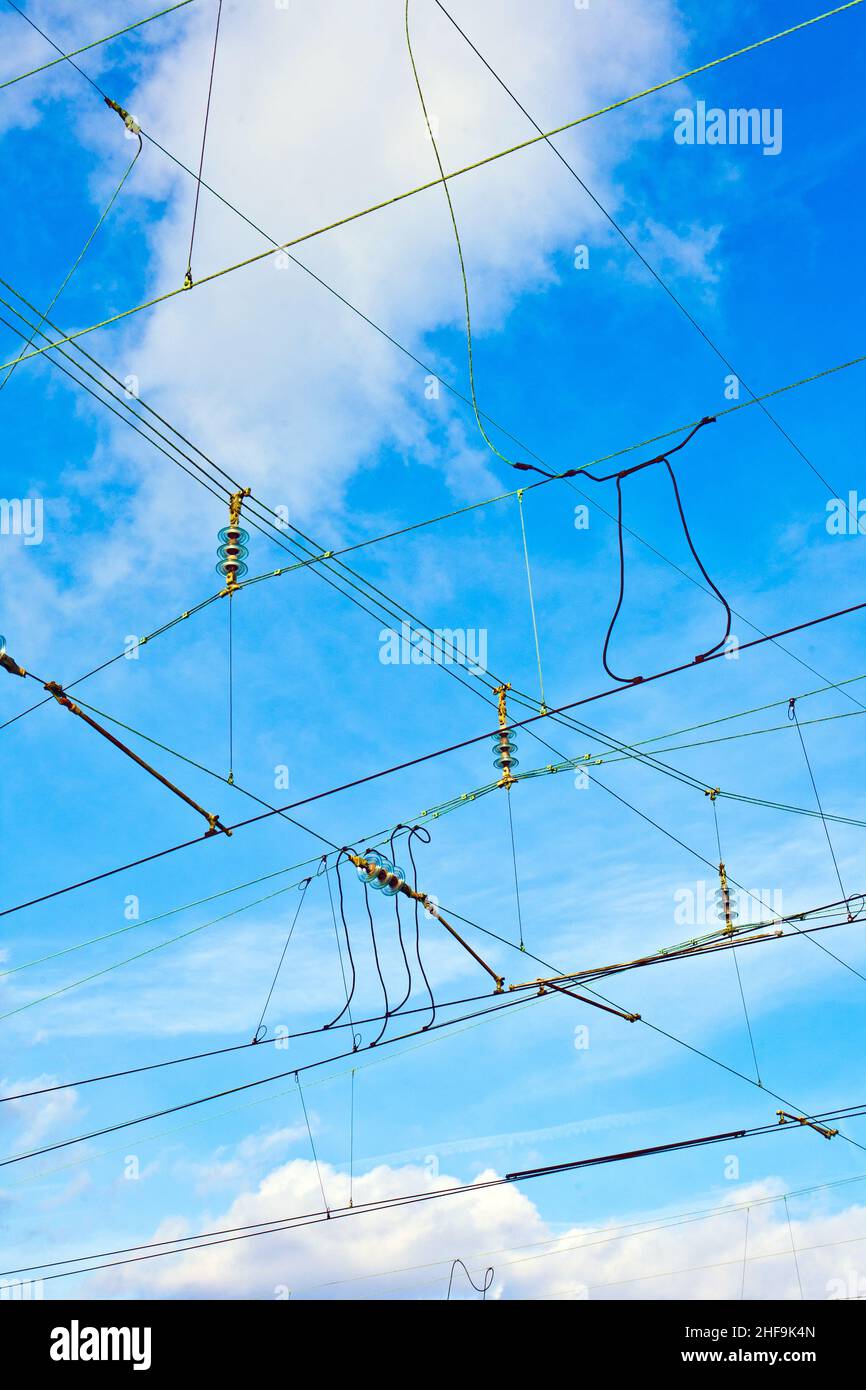 catenary in winter at the station Stock Photo - Alamy